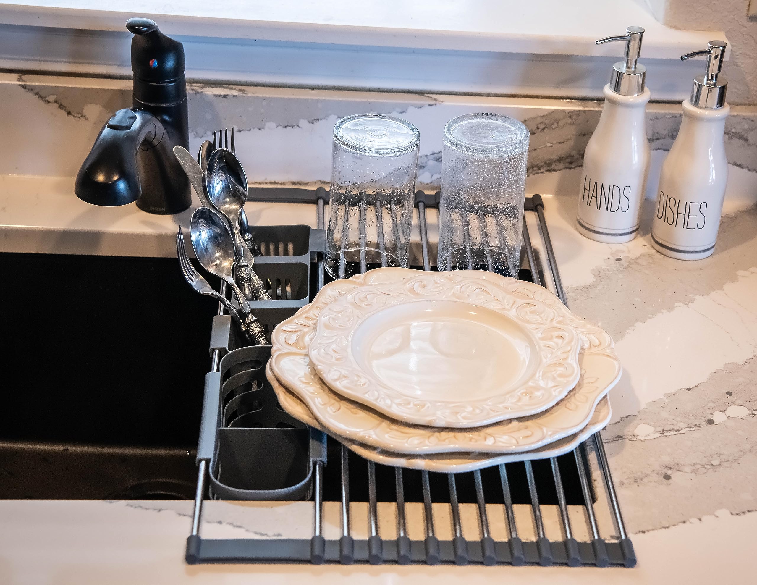 In Sink Dish Drying Rack, Expandable to Fit Up to a 23inch Sink - Dish Drying Rack for Kitchen Counter, De-Clutter Your Kitchen and Speed Up Drying Time With This Handy Over Sink Dish Rack