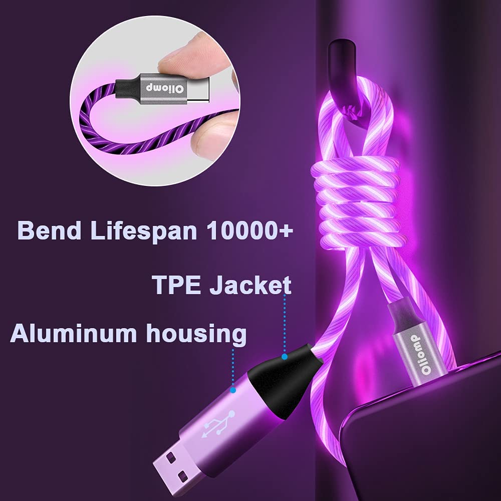 Oliomp iPhone Charger Cable, Apple MFi Certified 3ft LED Light Up Lightning Cable USB Fast Charger Cord High Speed Data Sync Transfer Cord for iPhone 14/13/12/11/11Pro/Max/XS/XR/X/6/7/8 (Purple)