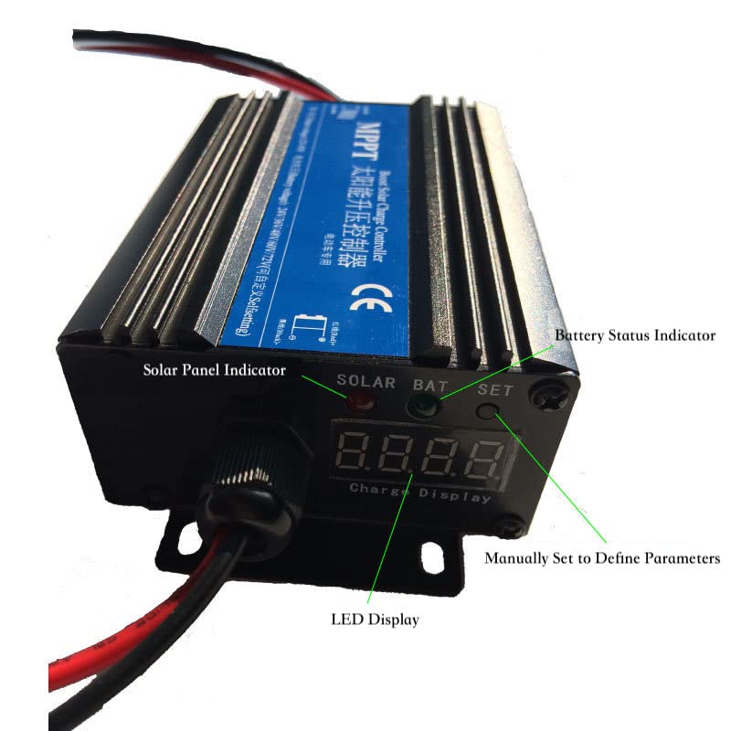 MPPT Solar Charge Controller LED Display Solar Panel Battery Regulator Charge Controller Max 300W for Lithium Lead-Acid Lithium Iron Batteries 24V/36V/48V/60V/72V