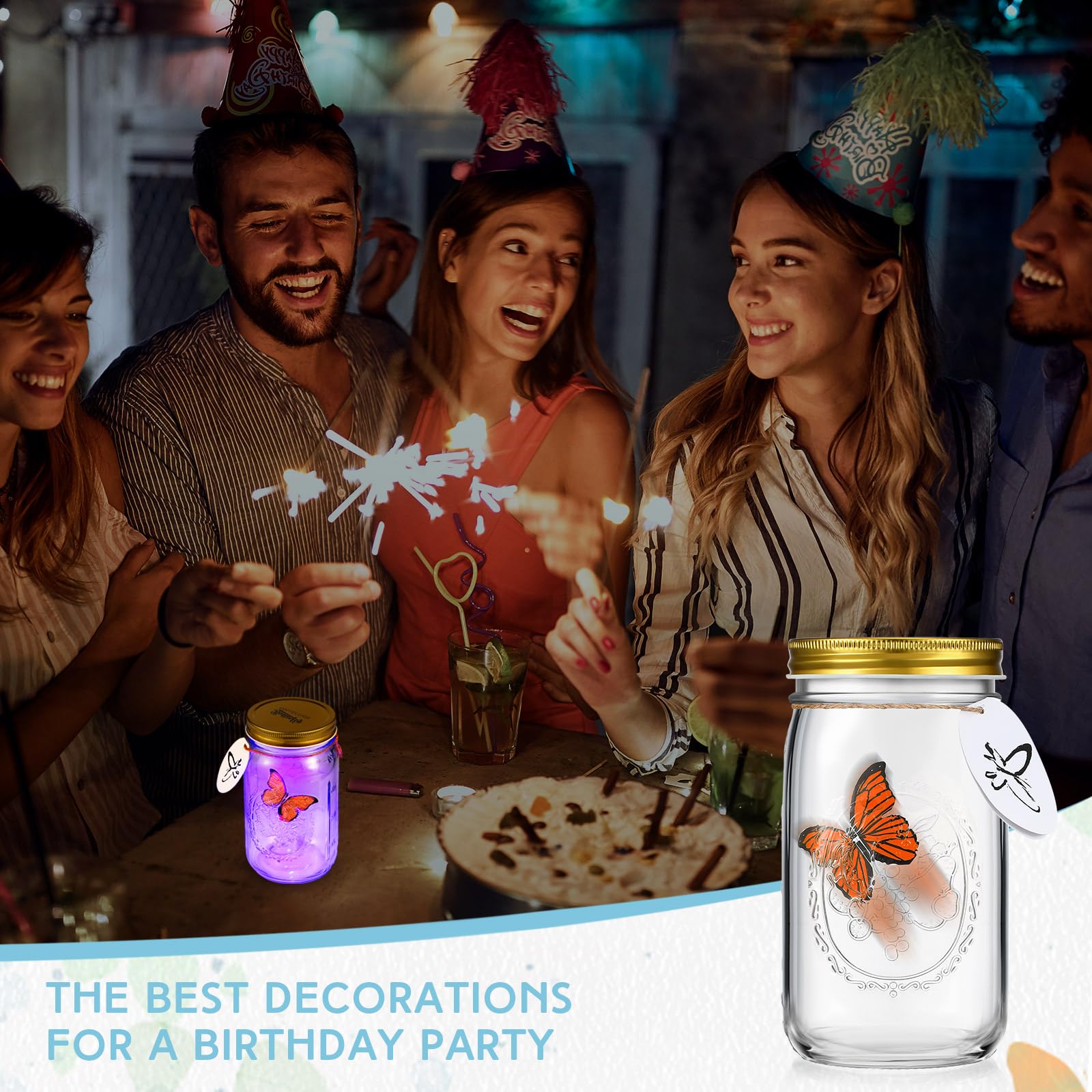 Lallisa Glass Animated Butterfly in a Jar with LED Light Romantic Butterfly Jar Moving Butterfly Decorations for Gift (Orange)