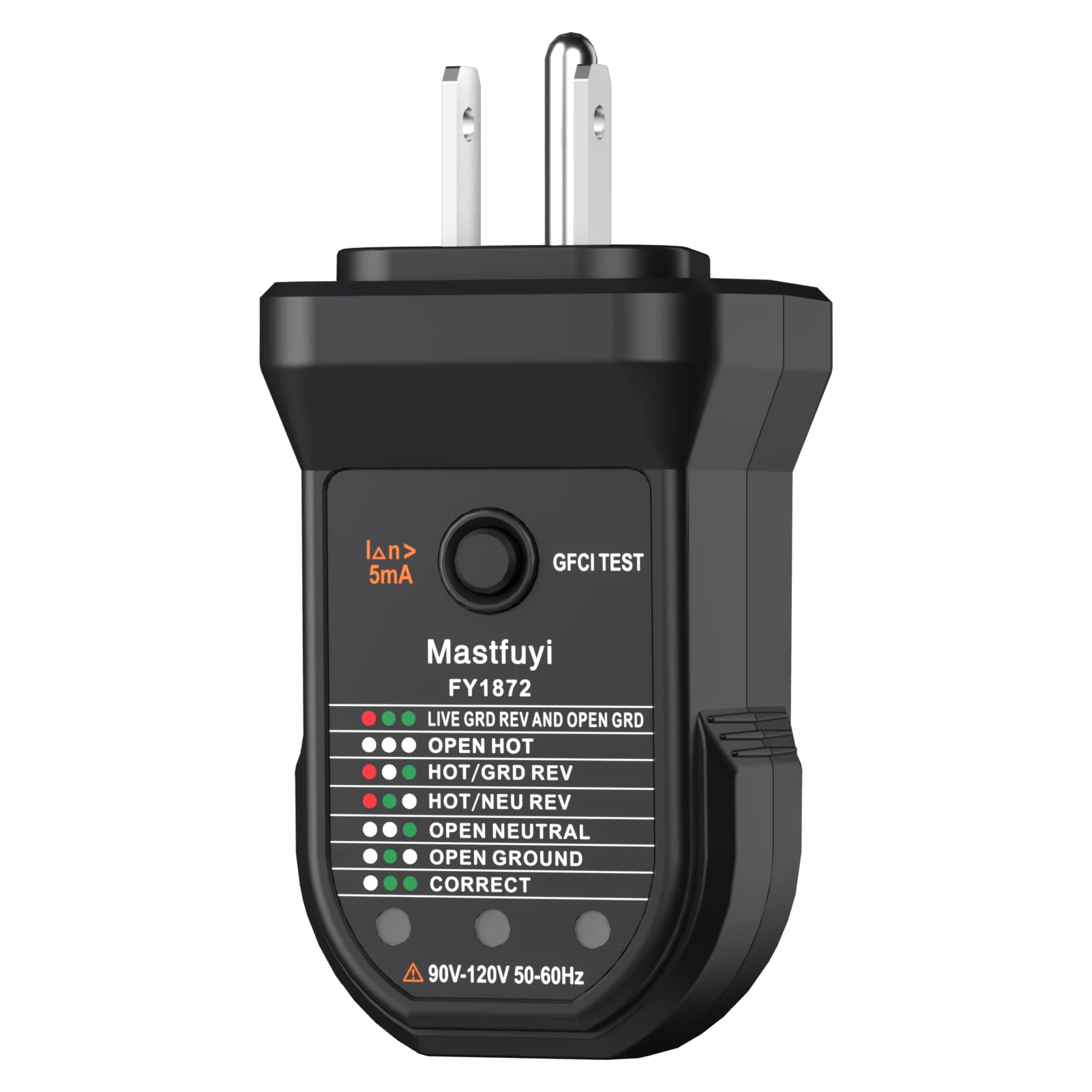 Mastfuyi Outlet Tester, Socket Tester for GFCI/Standard North American AC Electrical Outlets, Receptacle Tester for Standard 3-Wire 120V Electrical Receptacles, Detects Common Wiring Problems