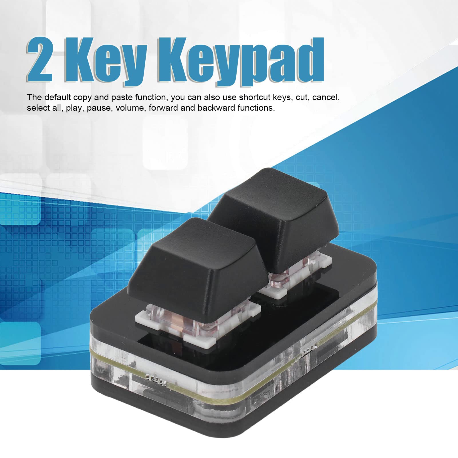 Odorkle 2 Key Keyboard USB Mini Keypad 1 Handed Mechanical Gaming Keyboard for Rhythm Games Copy Paste Function (Black)