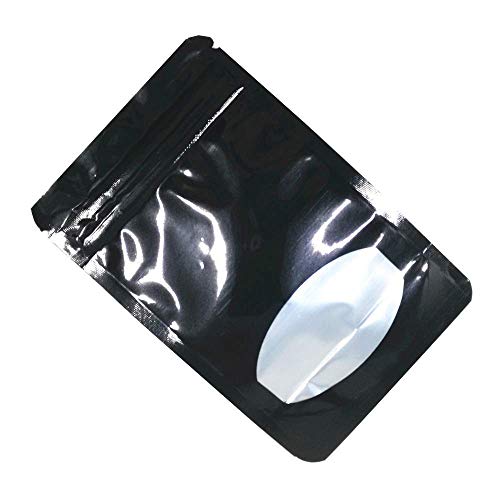 MITOB 100 Pieces Stand Up Mylar Bags Clear Plastic Window Pouch Food Storage Aluminum Foil Bag Candy Bath Salt Packing Zipper Lock Resealable (4.3x6.3 inch, Black)