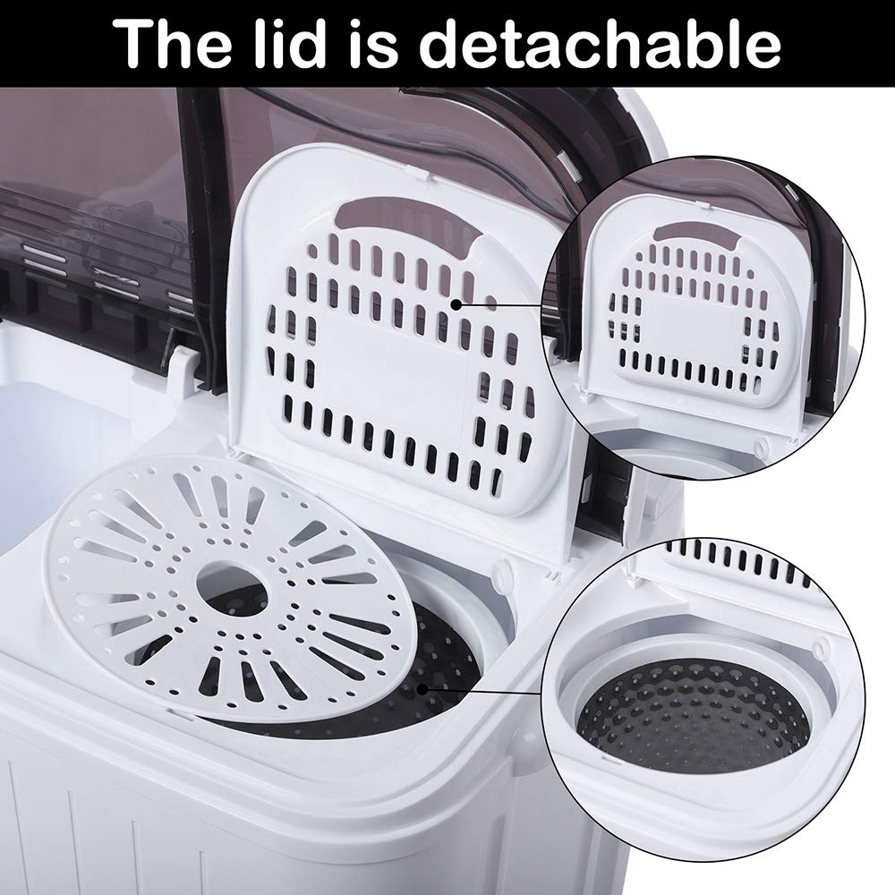 Portable Washing Machine and Dryer, 14Lbs Twin Tub Portable Washer Dryer Combo with Drain Pump, Semi-Automatic 7.7Lbs Washer Mini Laundry Machine with 6.6Lbs Spinner for Dorms, Apartments, RVs, Black