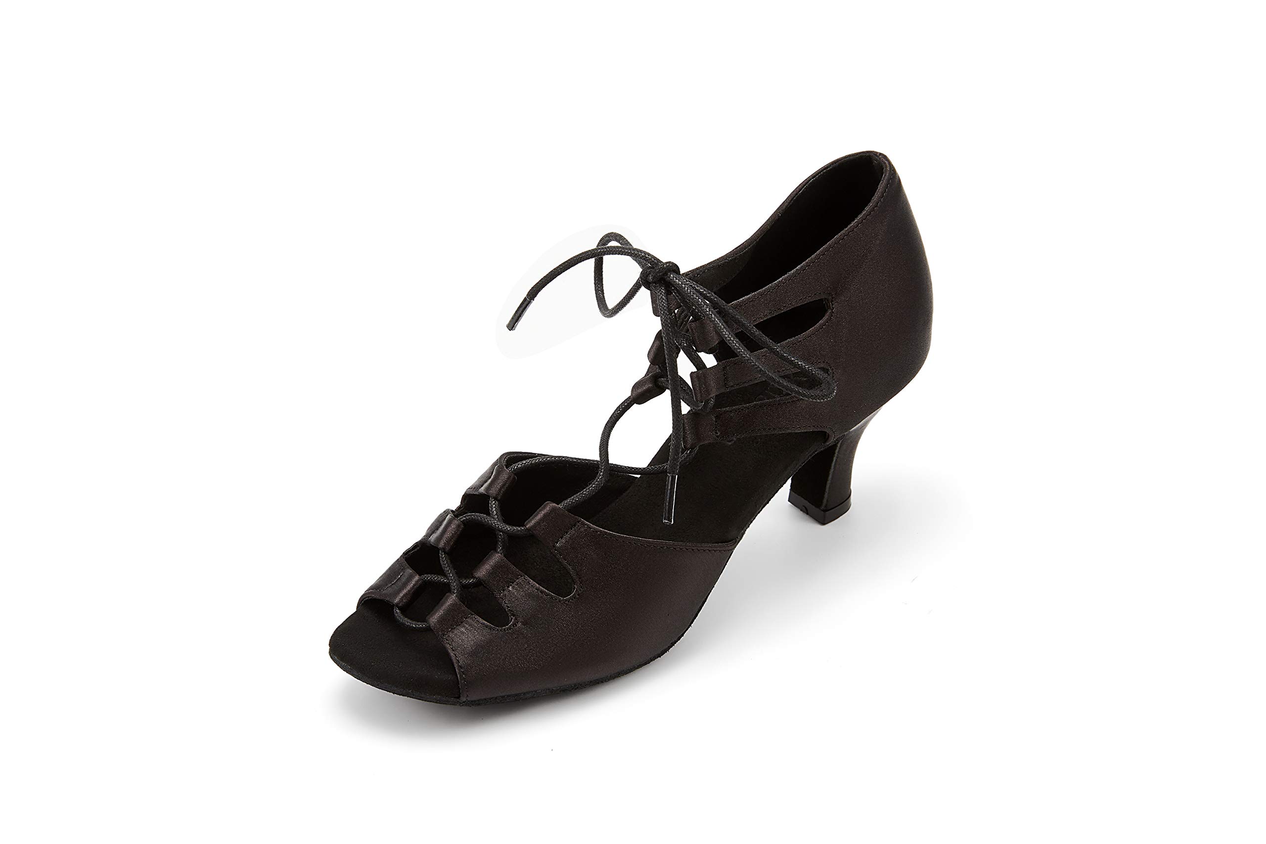 JZNXdanza Ballroom Dance Shoes Womens Performance Latin Salsa Dancing Shoes Middle Heels with 2.4 inch Heels Z06(Black-2.4" Heel,10)