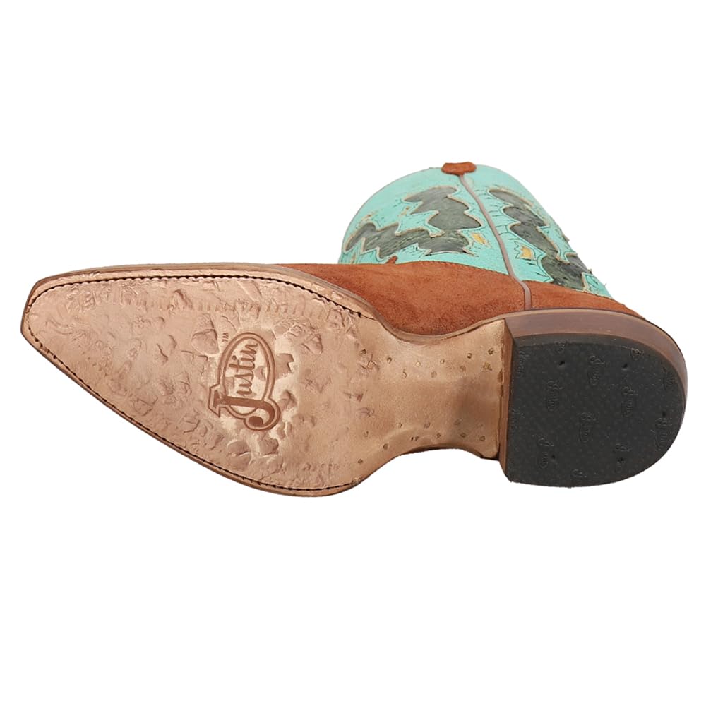 Justin Women's Pearce'd Tobacco Western Boot Snip Toe Turquoise 7 M US