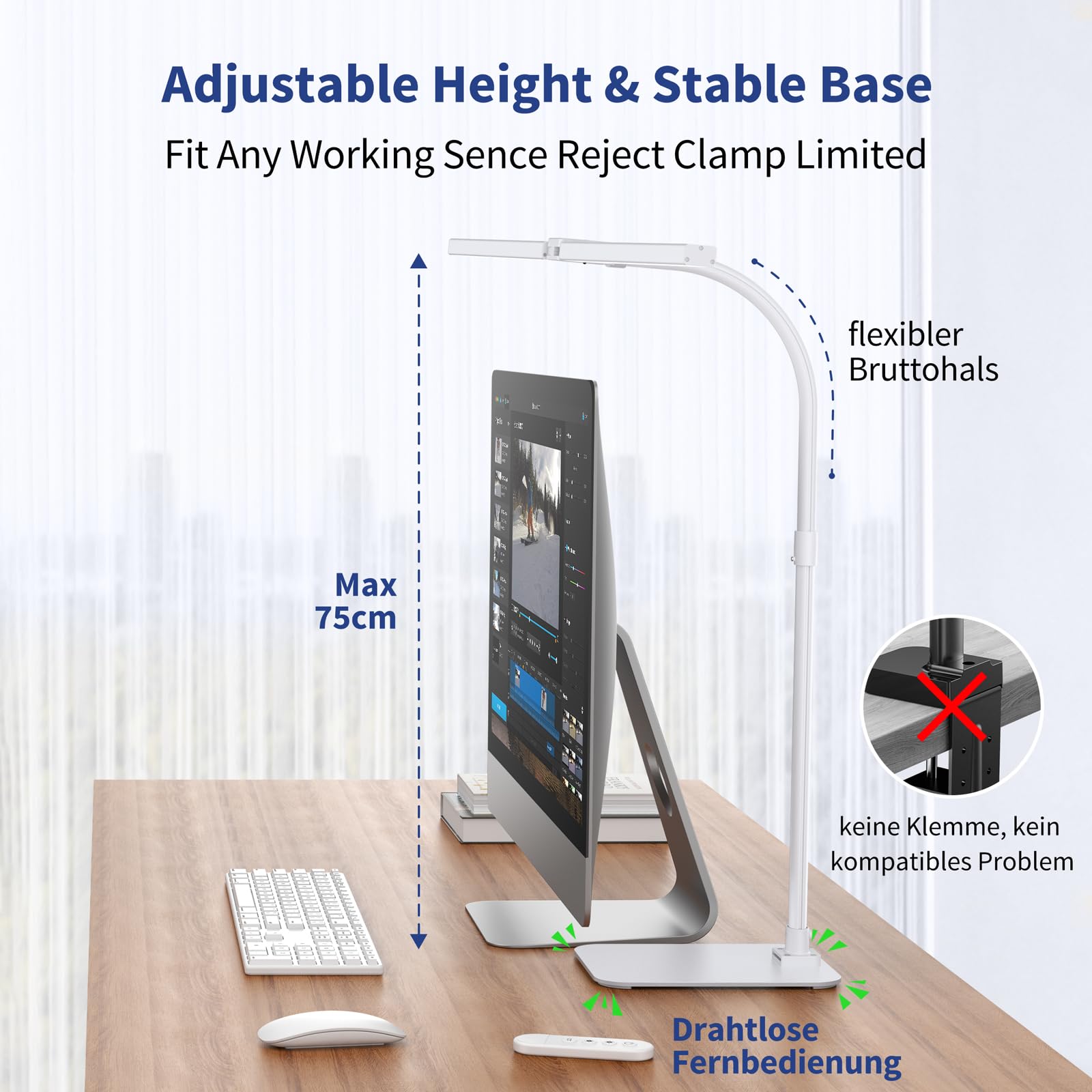 Kaulsoue Desk Lamp Architect Task Dual Head Modern Flexible Gooseneck Tall Dimmable Light for Home Office, 5 Color Modes,Remote Control, 1500lm 24W Extra Bright Lighting