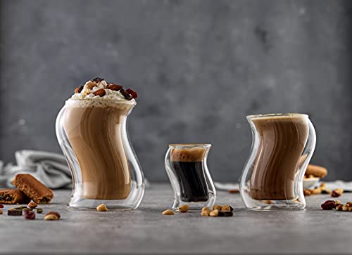 JoyJolt Pivot Double Insulated Cocktail Glasses - Set of 2 Unique 8 oz Double Wall Tumbler - Engaging Optical Effect Double Wall Glass - Suitable for Tea, Cappuccino, Coffee, or Iced Beverages