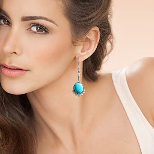 LEKODE Women Elegant Blue Turquoise Micro Zircon Earrings Simple and Fashionable Linears Earrings Gymnast Earrings (Silver, One Size)
