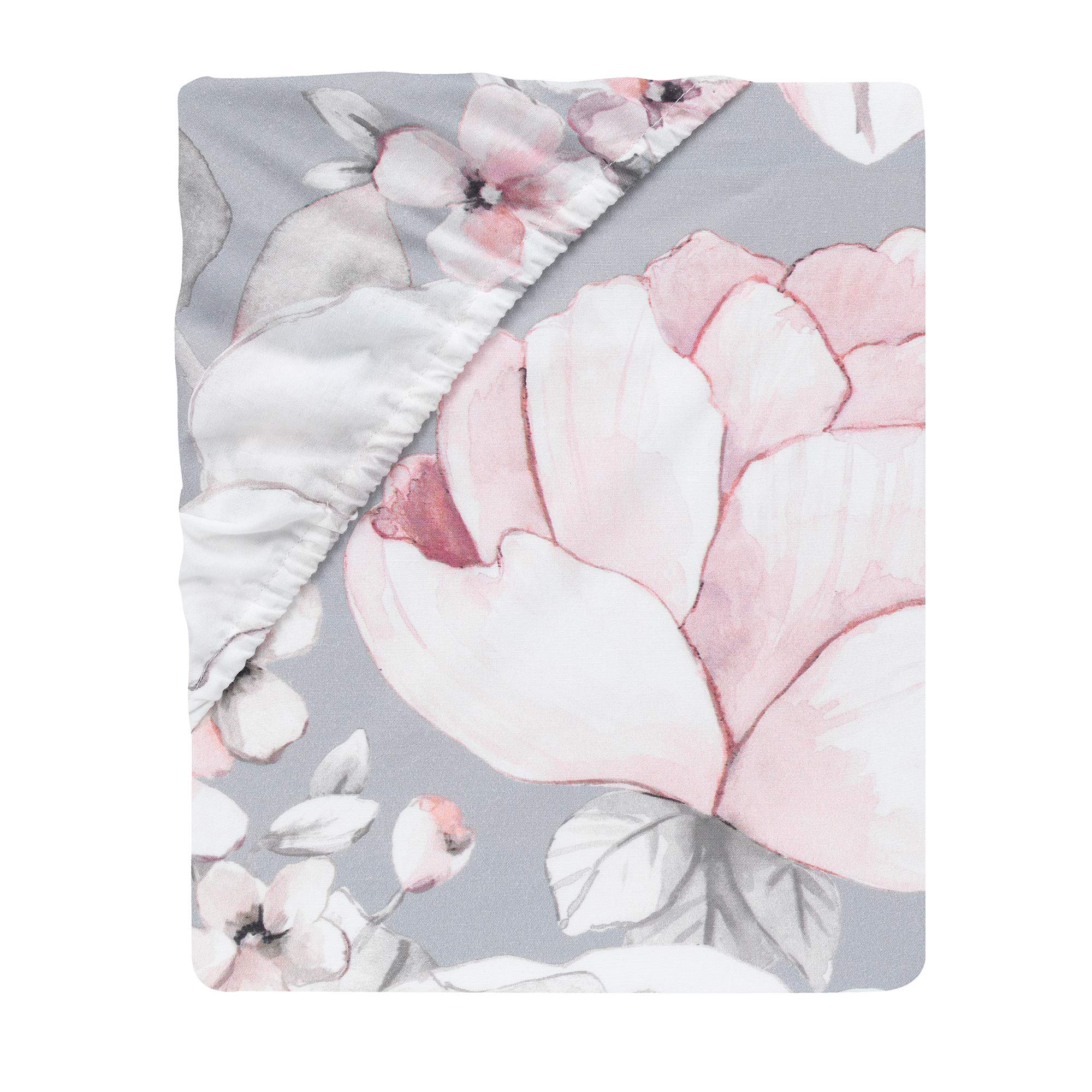 Lambs & Ivy Signature Botanical Baby Watercolor Floral Cotton Crib Sheet - Gray