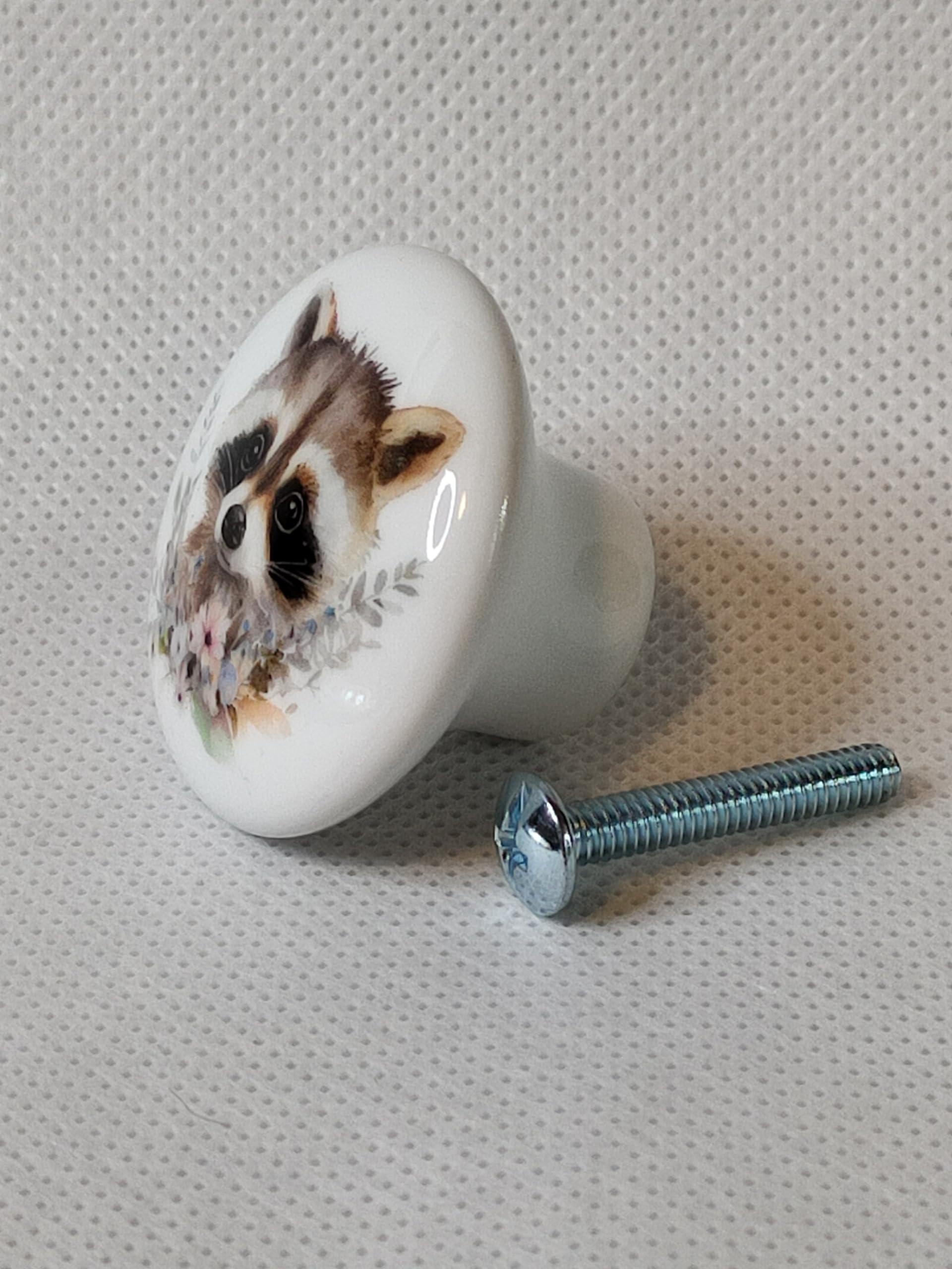 Watercolor Spring Baby Animals by DC DECORATIVE Ceramic Dresser Drawer PULLS Cabinet Cupboard KNOBS (0017 Raccoon)