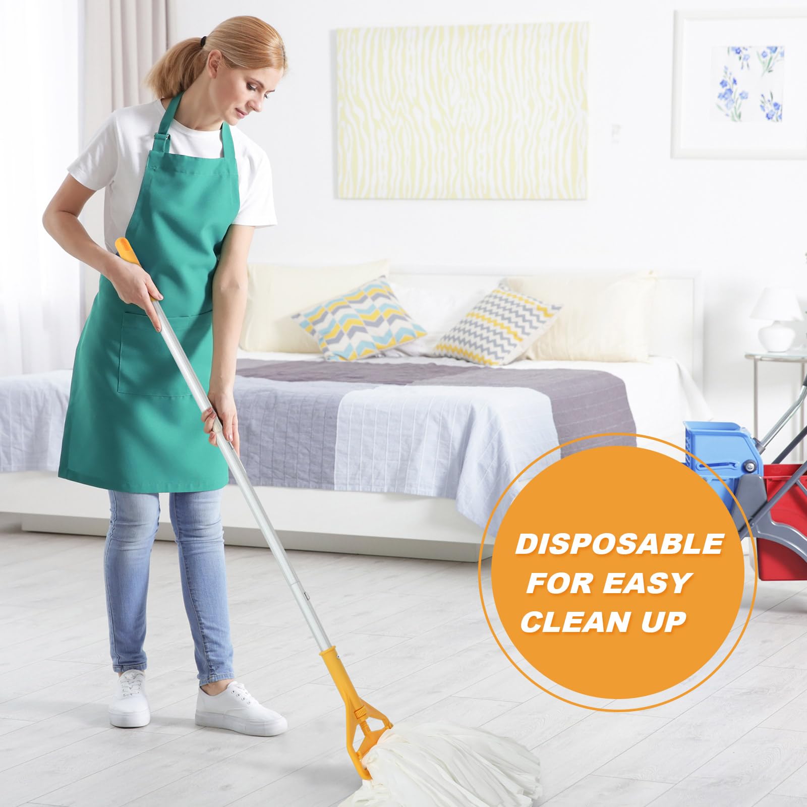 Tioncy 24 Pcs Disposable Industrial Mop Heads Replacements Non Woven Wet Mop Head Refill Cut End Wet Mop Refill Commercial Replacement Mop Heads for Floor Cleaning Supplies Mopping, White