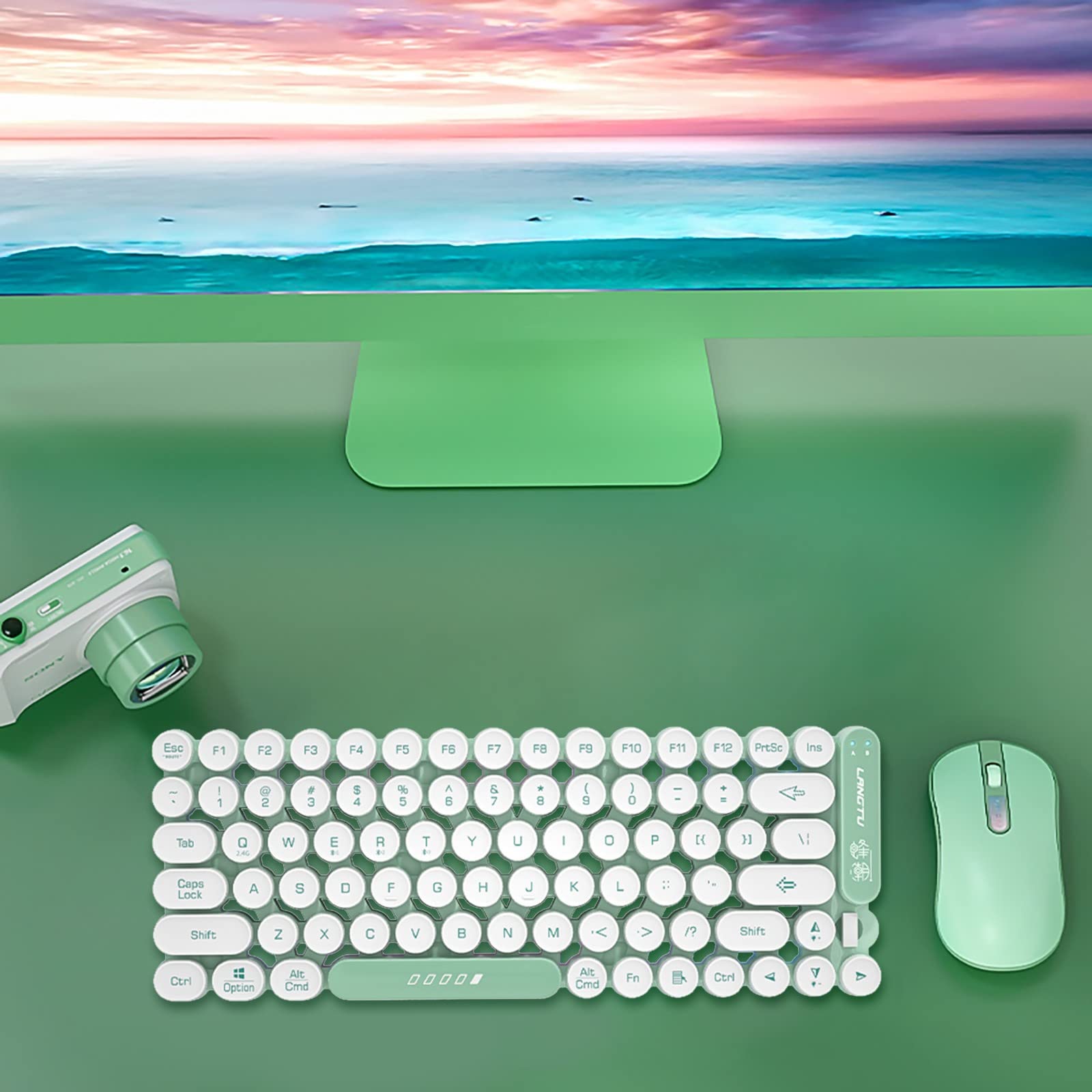 New Wireless Gaming Keyboard with RGB Lighting Ergonomic 80 Keys Bluetooth 5.0 and 2.4G Wireless Keyboard Power Saving Silent Lightweight Waterproof Gaming Keyboard for Cellphone Tablet PC (Green)