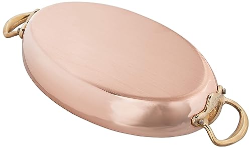 Mauviel M'150 B 1.5mm Polished Copper & Stainless Steel Oval Pan With Brass Handles, 11.8-in, Made in France