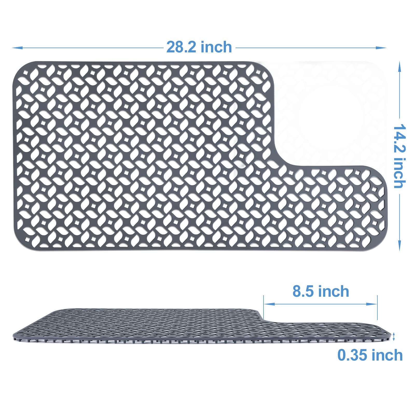 JUSTOGO Silicone Sink Mat, Left & Right Drain Sink Protectors for Kitchen Sink Grid Accessory, 1 PCS Non-slip Sink Mats for Bottom of Kitchen Farmhouse Stainless Steel Porcelain Sink (28.2''x 14.2'')