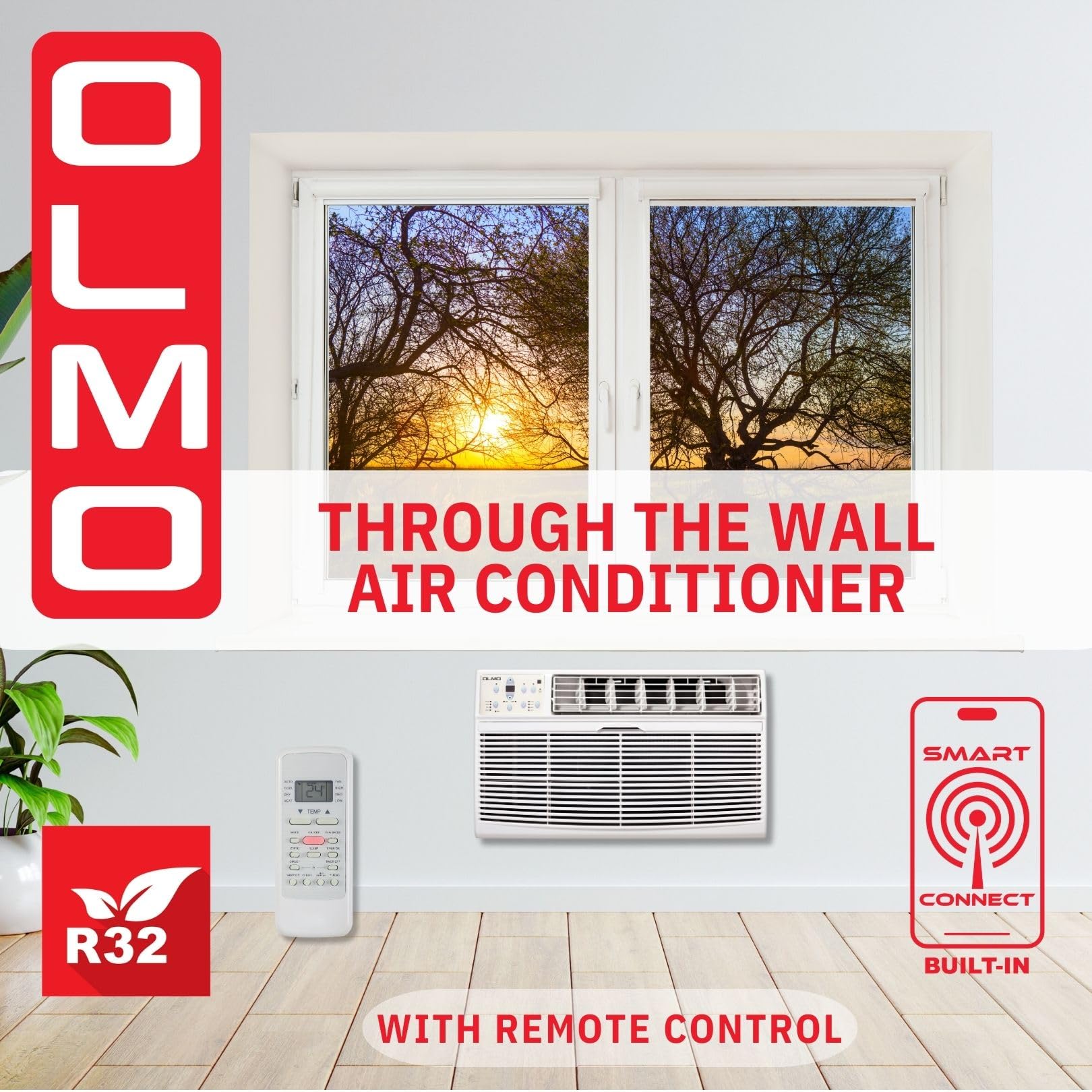 OLMO 8,000 btu 115V Through-the-Wall Air Conditioner with Remote Control and built in Smart Kit, (Heating and Cooling) (R32 Refrigerant)…