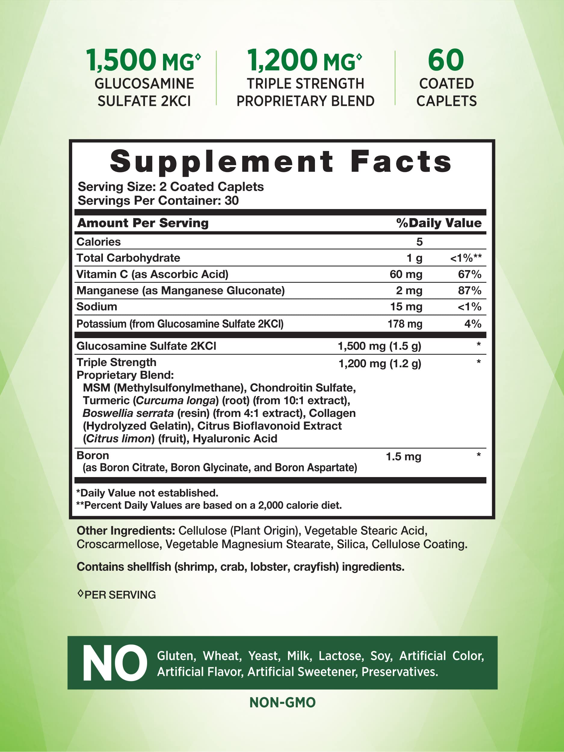Glucosamine Chondroitin MSM Complex | 60 Caplets | Triple Strength Supplement with Turmeric | Non-GMO and Gluten Free Supplement | by Nature's Truth
