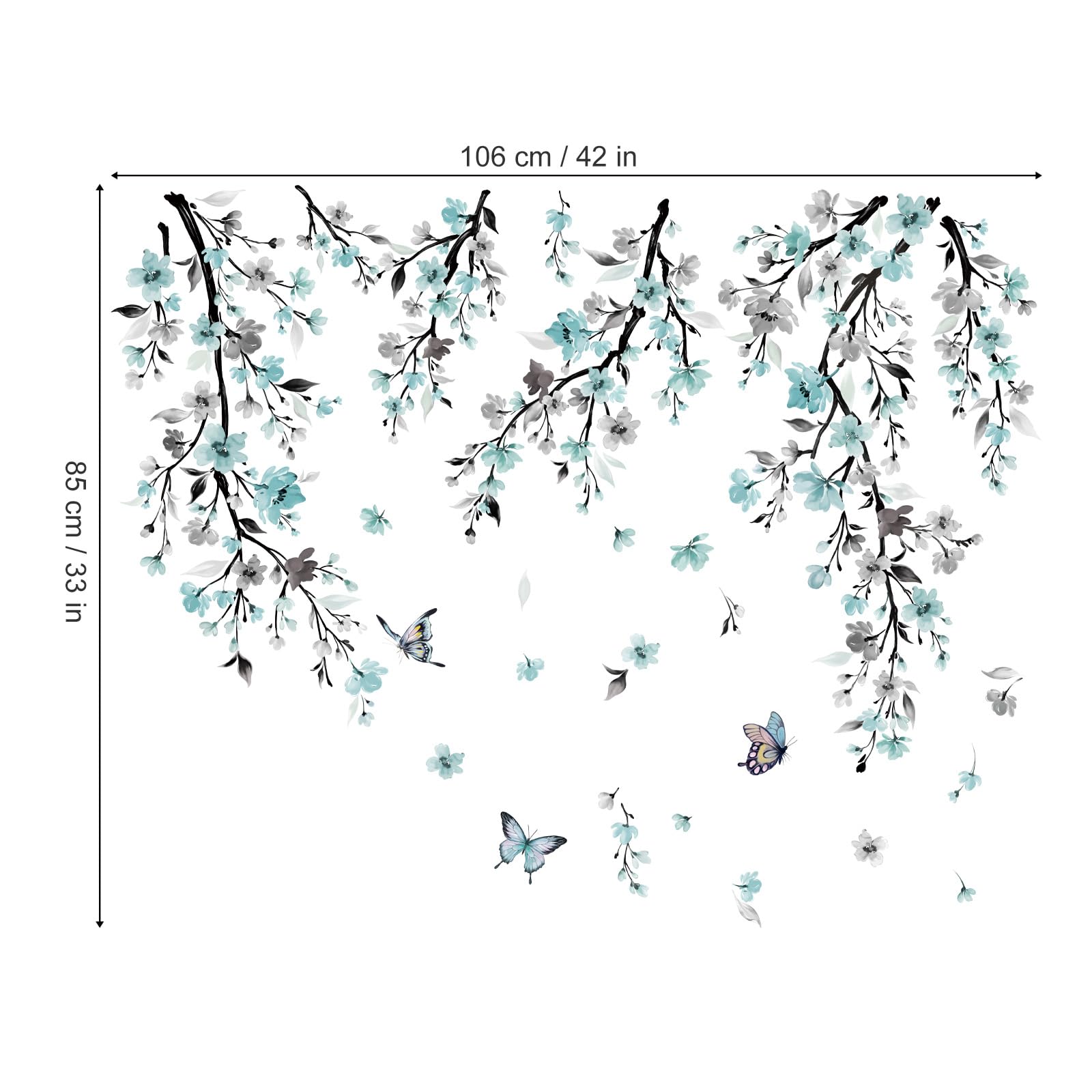 wondever Watercolor Flower Vine Wall Stickers Blue Hanging Floral Tree Branch Wall Art Decals for Living Room Bedroom TV Wall