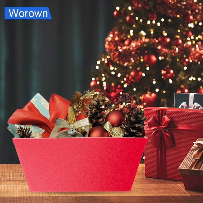 Worown 6 Pack Black Basket for Gifts Empty, Cardboard Gift Basket Kit, 8 x 10 Inch Kraft Basket with Bags, Black Pull Bows for Packing Gift on Easter, Christmas, Birthday, Wedding