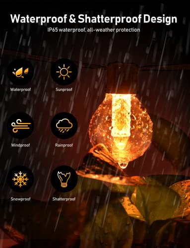 Outdoor String Lights with Dimmer - 50Ft Led Patio Lights App Control 3 Modes Waterproof Connectable Hanging Light with Timer Function 25 Plastic G40 Globe Bulb for Backyard Porch Balcony Party Decor