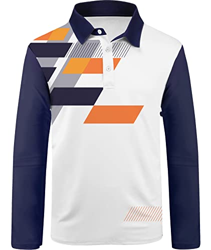 LLdress White Graphic Mens Polo Shirts Long Sleeve Moisture Wicking Collared Golf Casual T-Shirt, White L