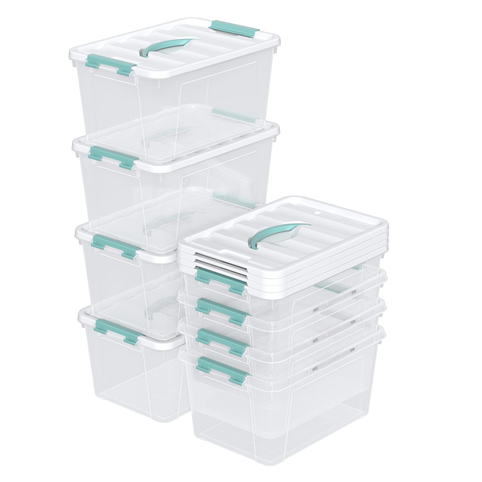 Parlynies 14 Qt Stackable Plastic Storage Bins with White Lids, Clear Latching Storage Organizer Box, 8 Packs