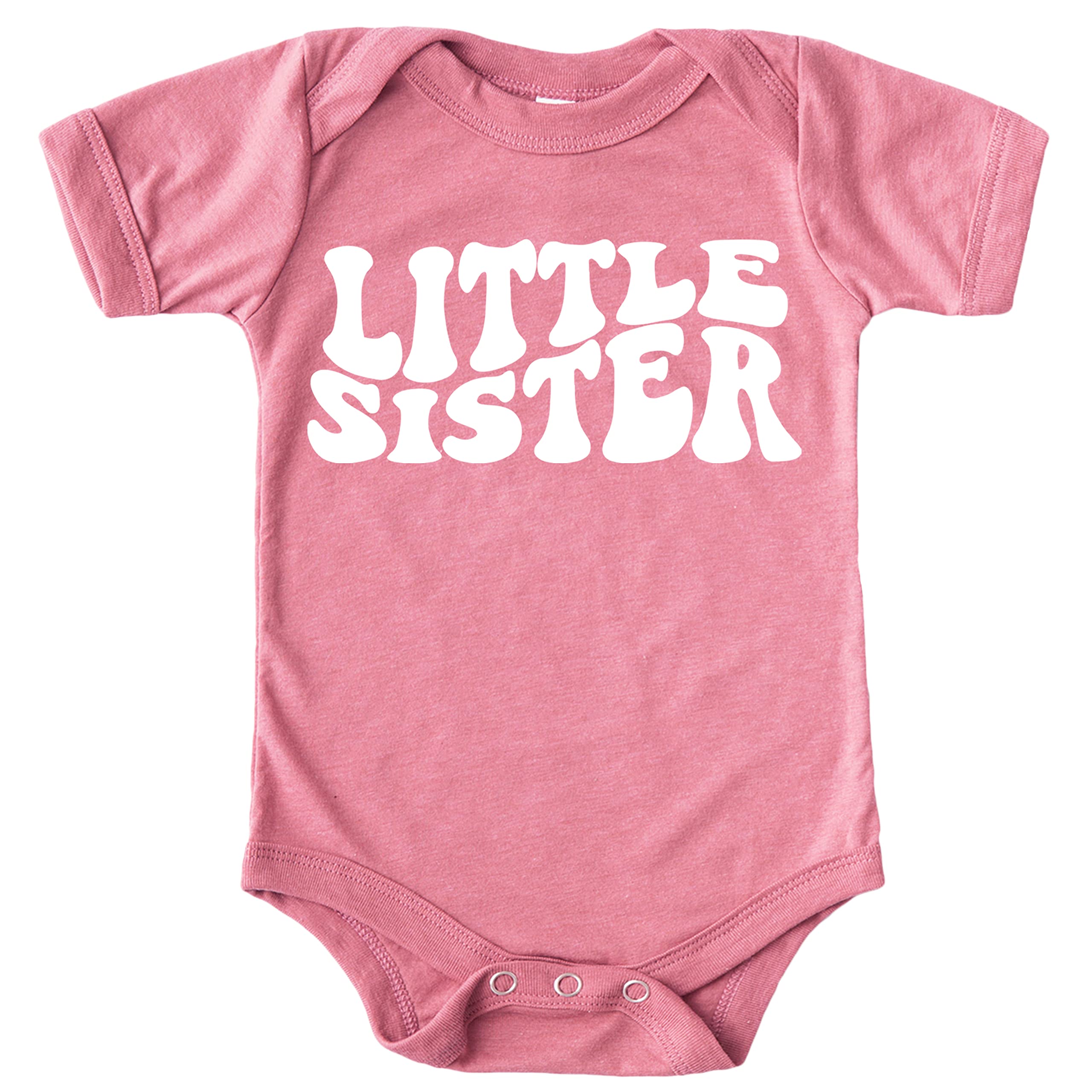 Olive Loves Apple Little Sister Groovy Wavy Bodysuits White on Mauve Bodysuit Newborn