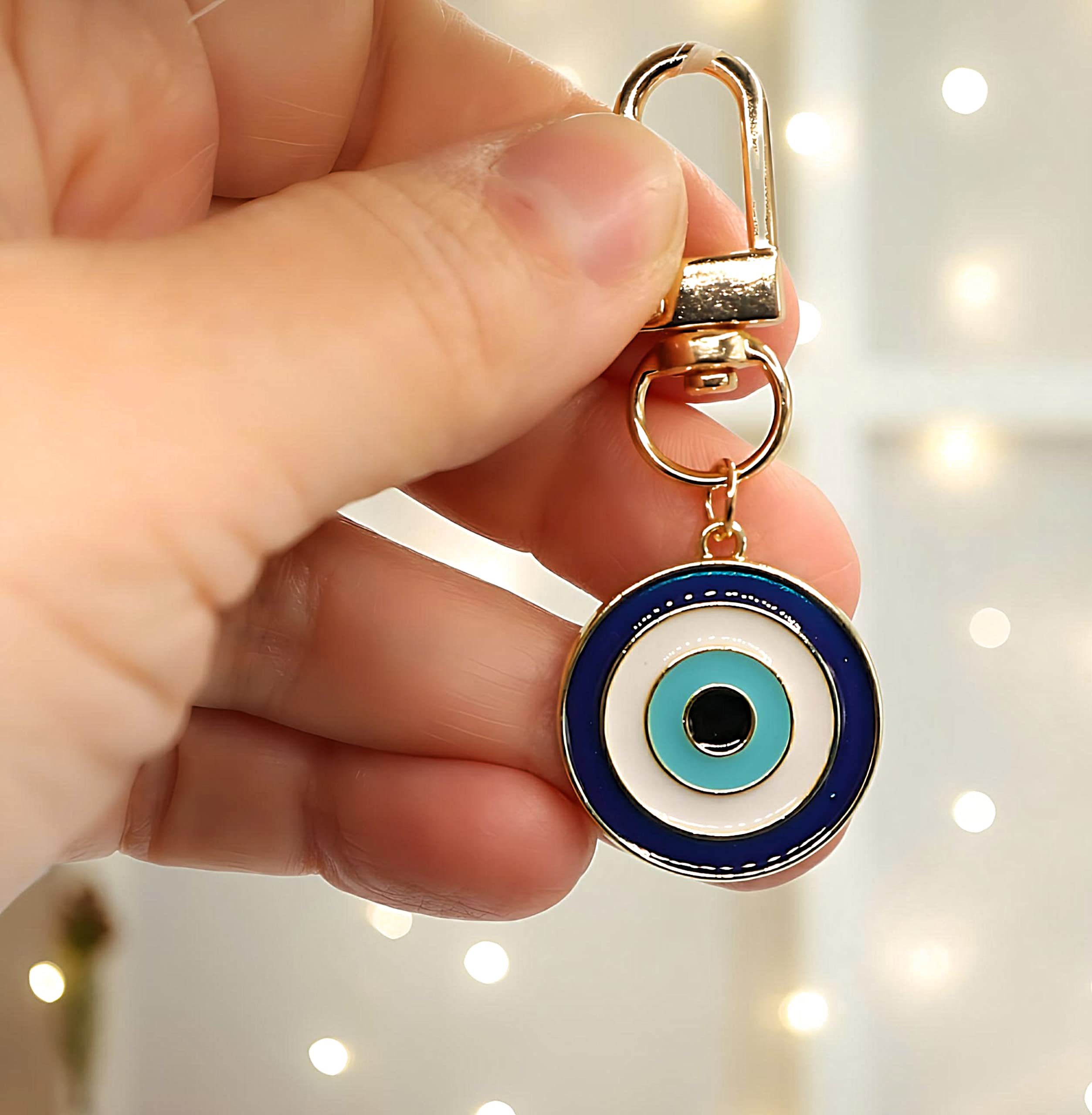 MyfavoriteK Shining Enamel Evil Eye Keychain for Women Protection Good Luck Charms Key Chain for Car Keys Holder Bag Purse (Blue)
