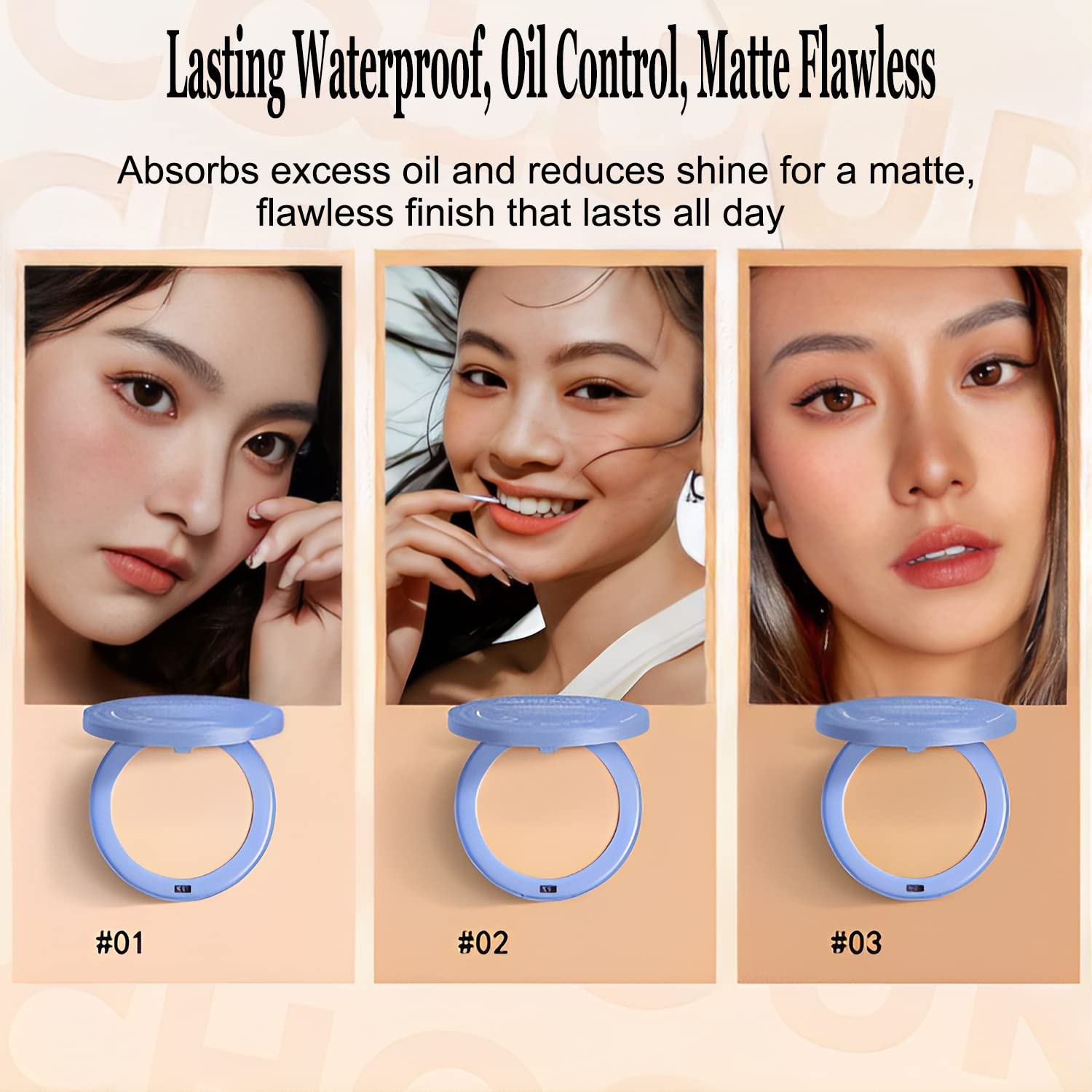Oil Control Face Pressed Powder Matte Waterproof Flawless Setting Powder, Smooths, Minimizes Pores and Fine Lines, Light and Silky, Oil Control and Long-Lasting Makeup