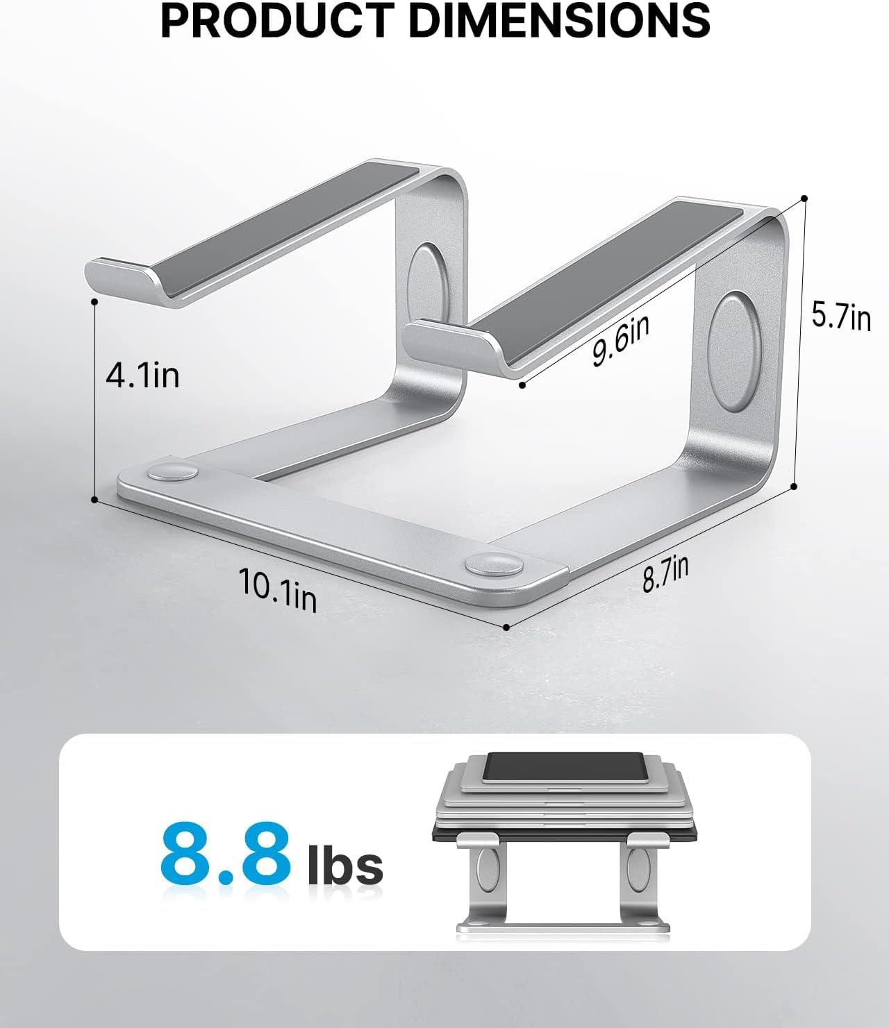HUANUO Lap Laptop Desk & Laptop Stand, Ergonomic Laptop Stand for Desk, Laptop Riser, Computer Stand Holder Compatible with 10-15.6 Inch Laptops, Silver
