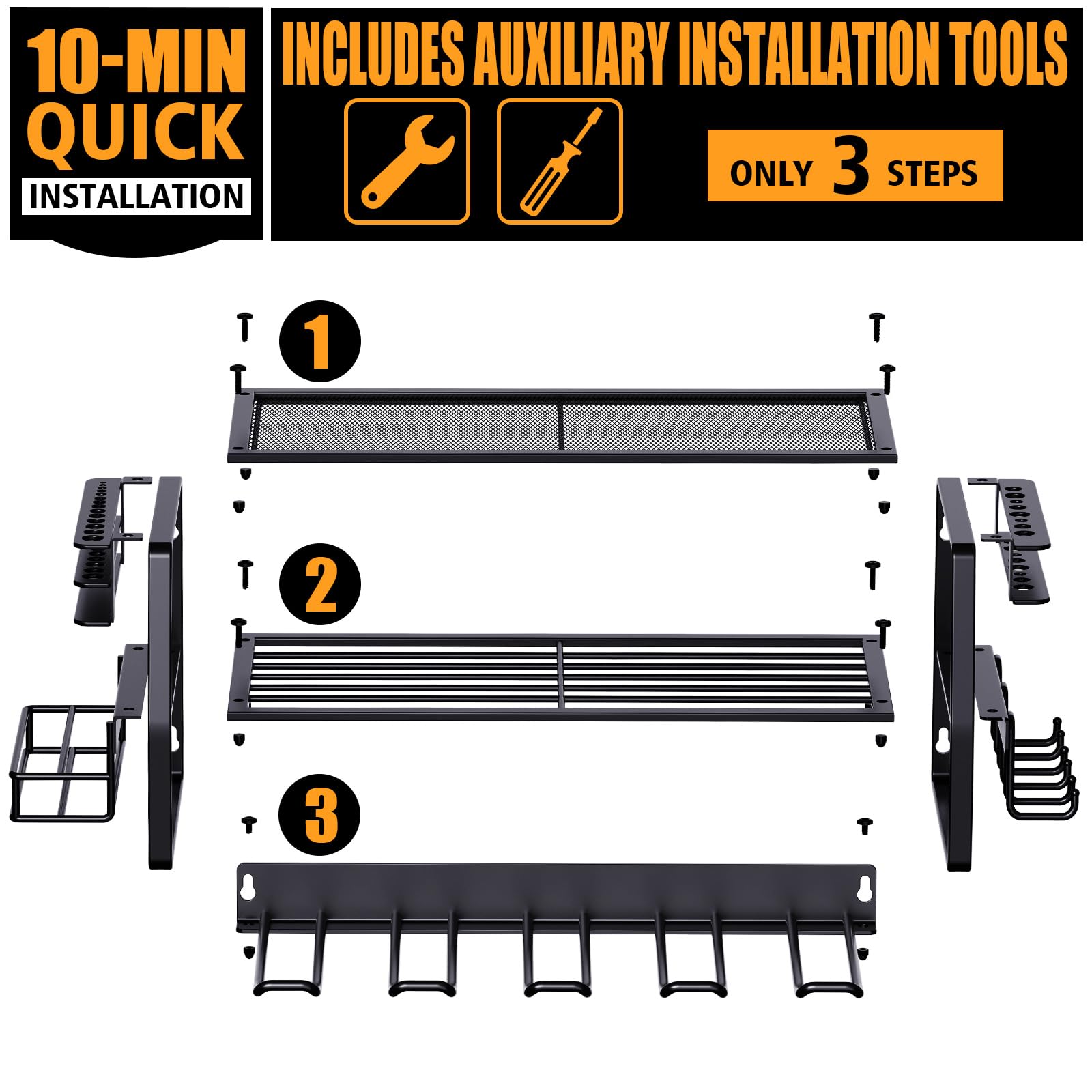 Kayfia Power Tool Organizer Wall Mounted 3 Layer Garage Organization Floating Cordless Drill Holder Heavy Duty Tool Organizers and Storage with Screwdriver/Plier/Hammer/Bit Holder Father's Day Gifts