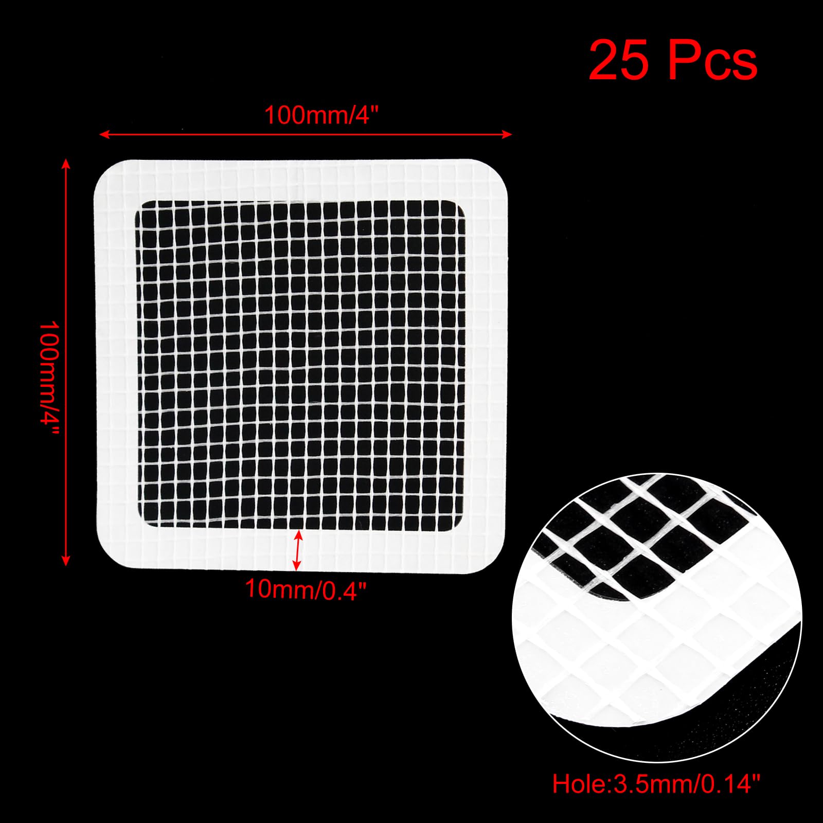 Waziaqoc 25PCS Disposable Shower Drain Mesh Stickers, Square Hair Strainers Catcher Bathtub Collector Sticker for Bathroom(Length:100MM/4)