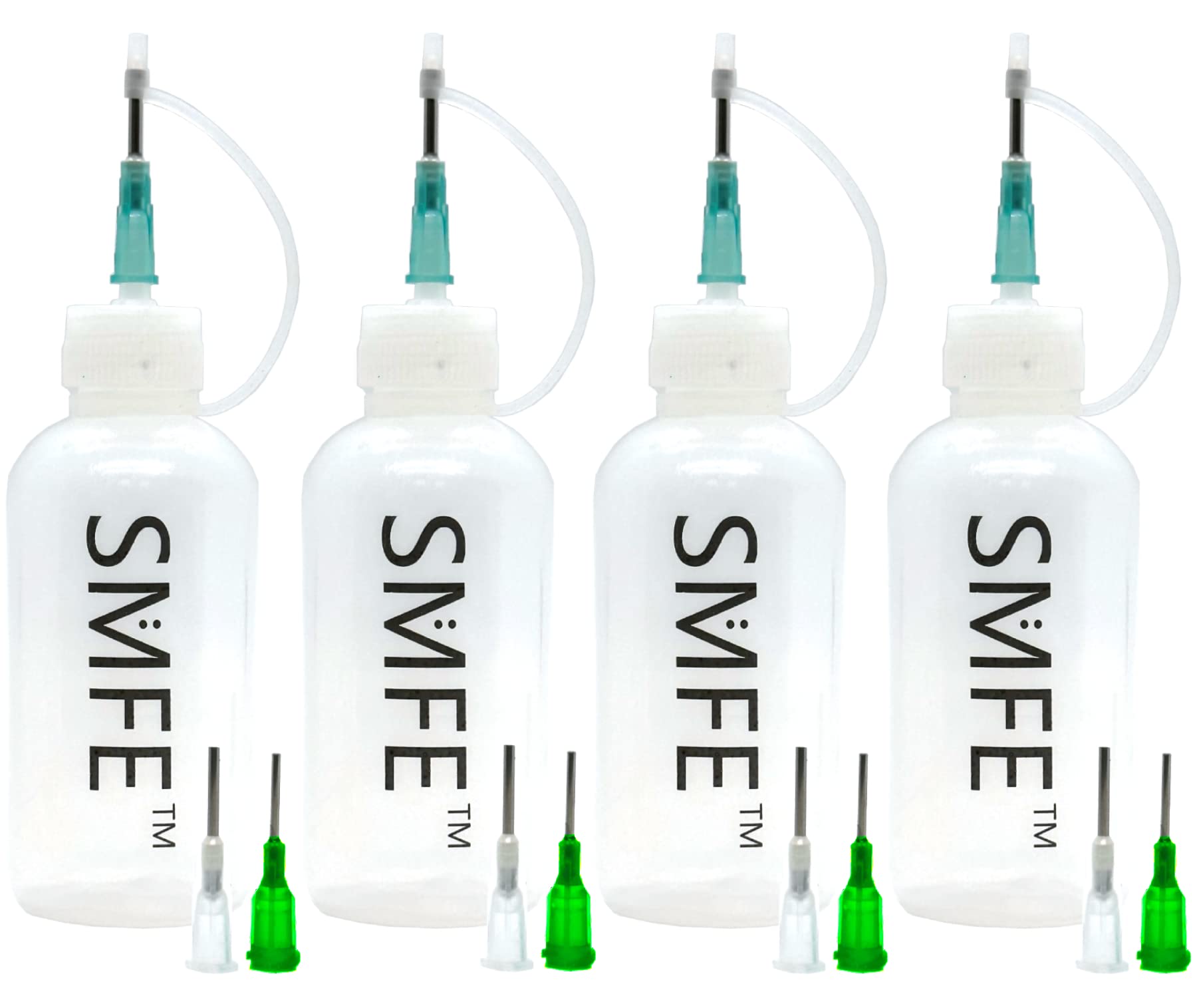 Precision Craft Squeeze Bottle Set - 4 x 50cc Bottles with Interchangeable Blunt Needle Tips (14G, 16G, 18G) - Ideal for Detailed Craftwork, Acrylic Painting, Jewelry, Cake Decorating & More!