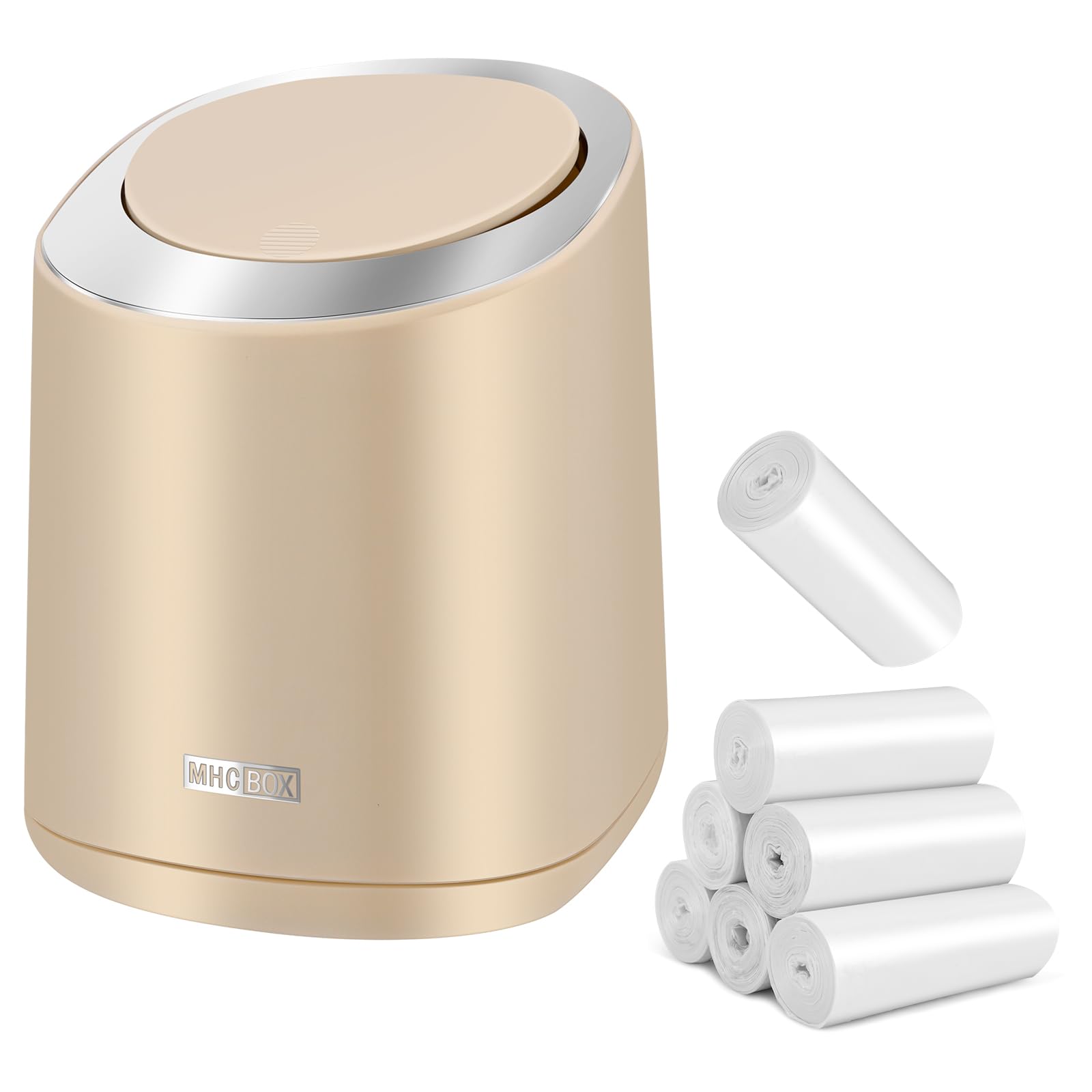 TIMIVO Mini Trash Can with Lid, Desktop Small Trash Can Garbage Can, 0.5G/2.0L Pop Up Countertop Wastebasket for Bathroom, Office, Kitchen, Desk, Car with Trash Bags 140 Pcs(Khaki)