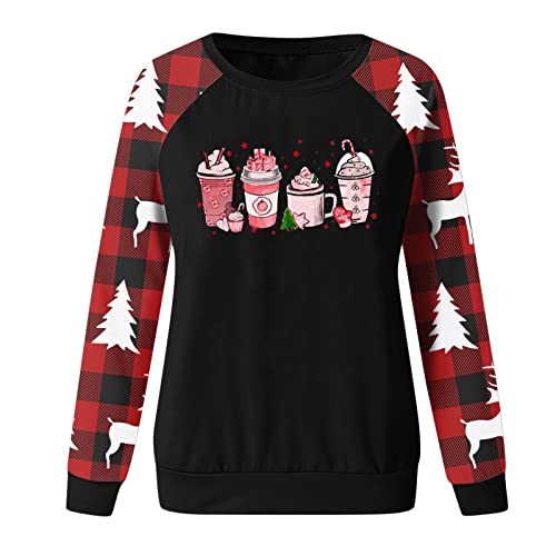 Lmzaren Women's Trendy Long Sleeve Pullovers Crew Neck Tunics Reindeer Sweaters Xmas Streetwears Buffalo Tops Comfy Shirts