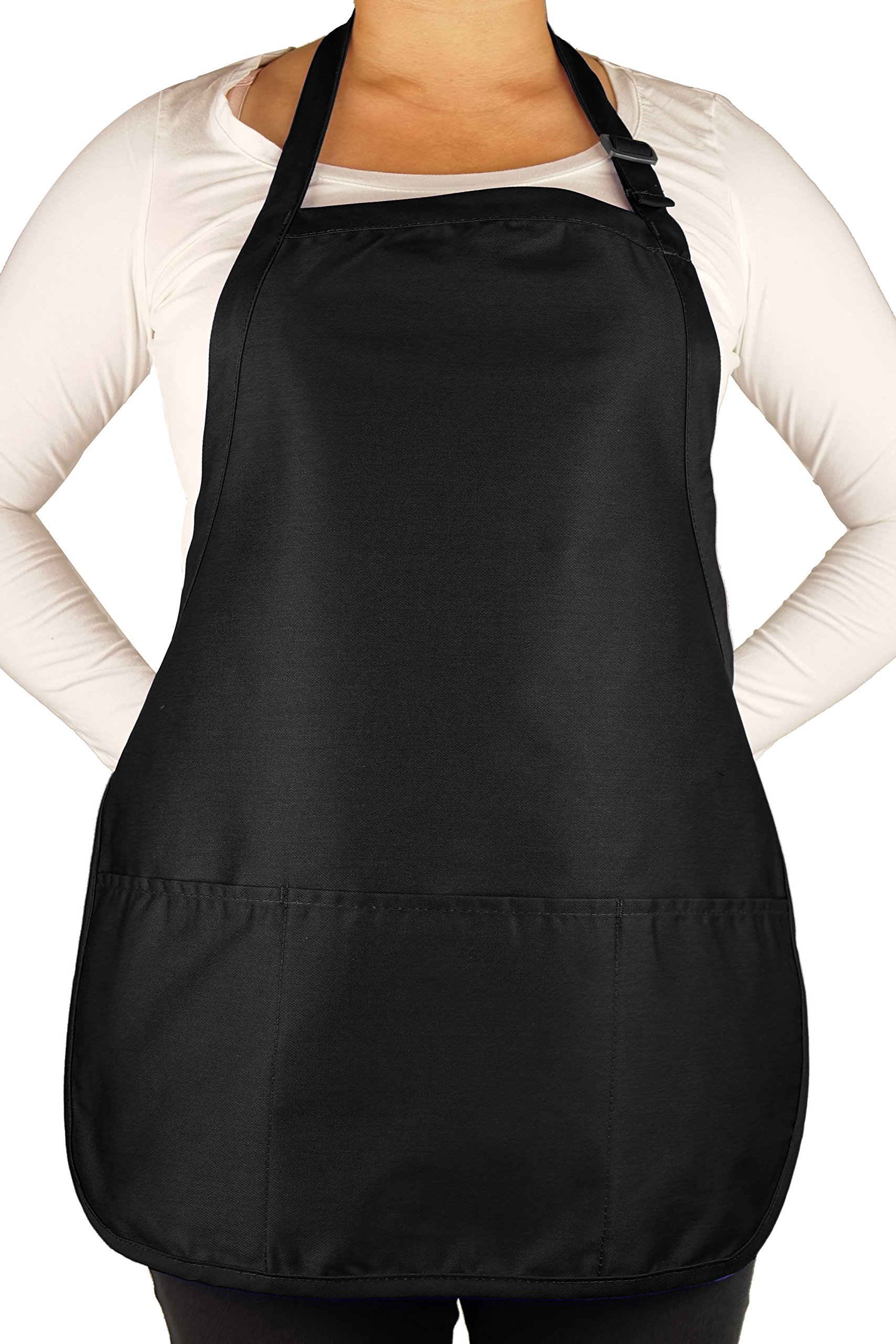 NuFazes Adjustable Bib Apron Spun Poly-Commercial, Restaurant Kitchen 3 Pocket in Black - 12 Pack