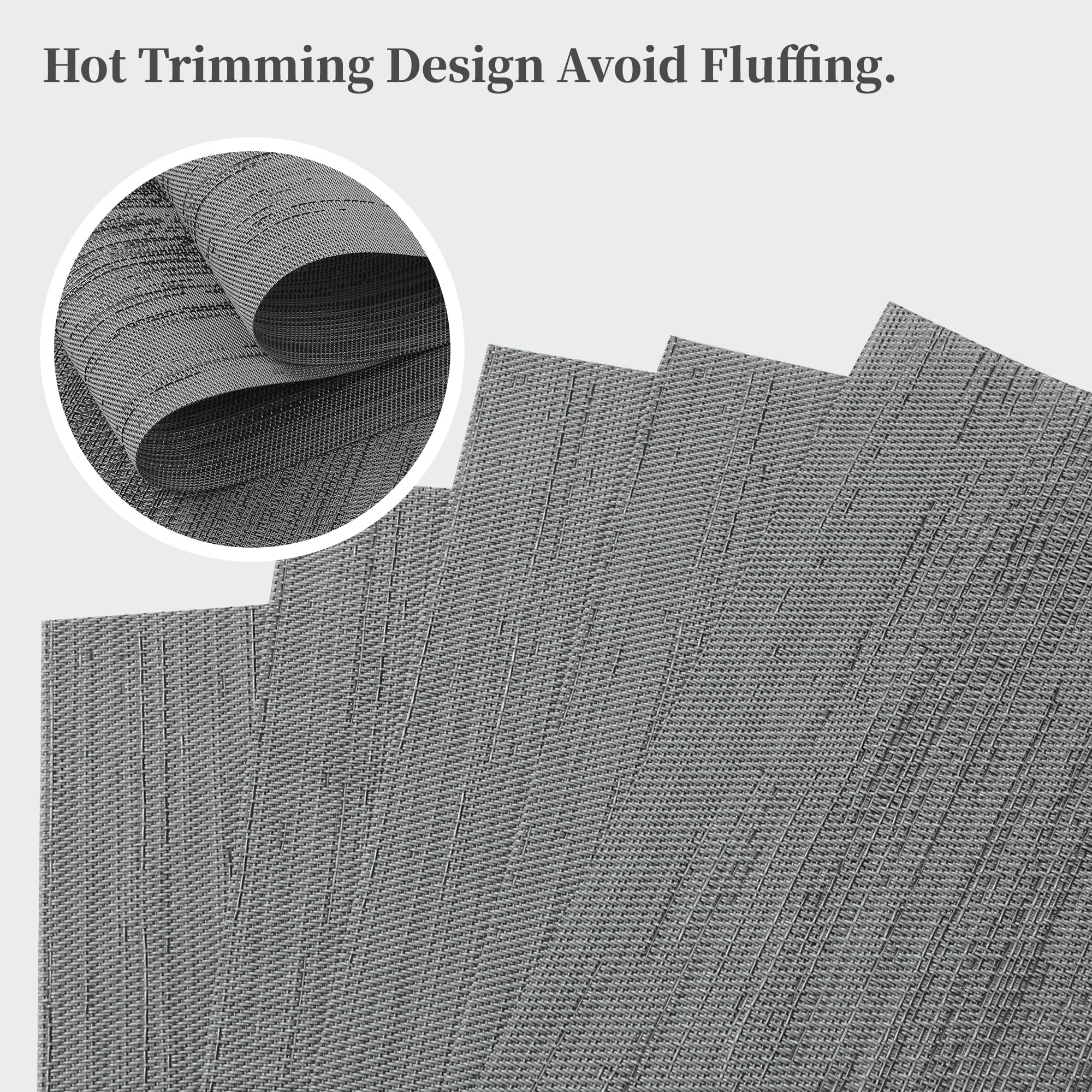 Leetaltree Grey Placemats, Heat Resistant Non-Slip Place mats for Dining Table, Washable Durable PVC Vinyl Woven Table Mats (Set of 4)