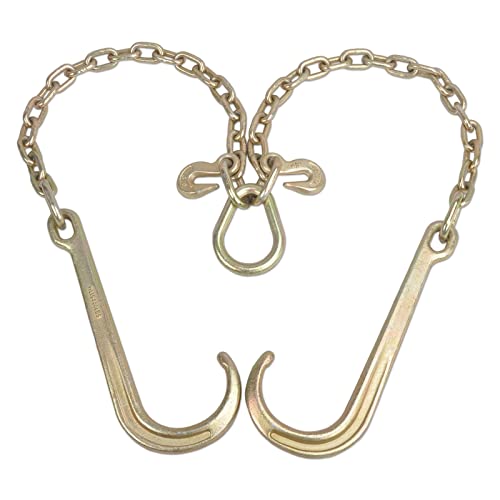 TBAPFS 5/16" Grade 70 V-Type Transport Tow Chain w/15 J-Hooks 2Ft Long Shank Legs for Flatbed Truck Tie Trailer Tractor Car Wrecker Tow Chain,4700 Lbs Working Load Limit,G70 Steel Towing Chain Bridle