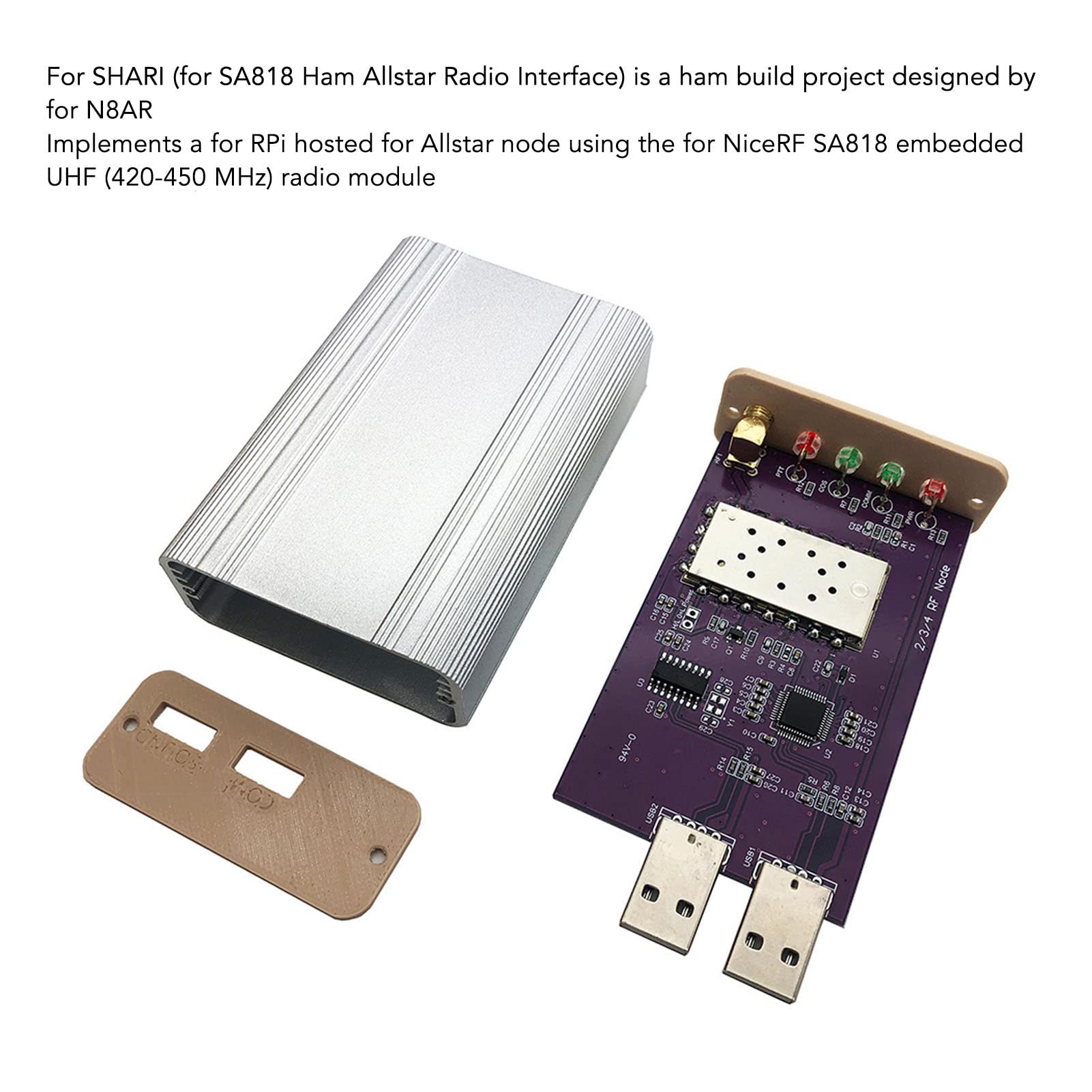 Radio Interface Module, for RPi2 for RPi3 for RPi4 Portable Radio Embedded Module for Ham Allstar UHF Frequency Range 420‑450MHz Module Metal Shell