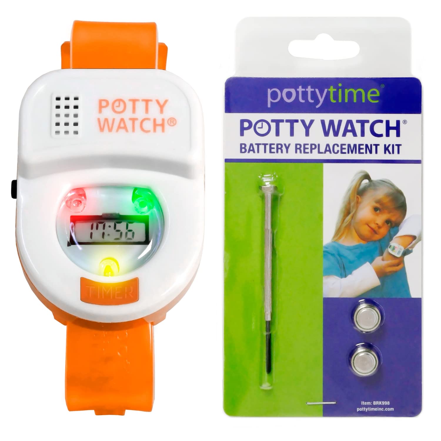 Potty Time:The Original Potty Watch|Water Resistant,Toilet Training Aid,Warranty(30|60|90 Min Auto Timers w/Music & Flashing Lights for Fun & Gentle Reminders) Orange, Space Sticker Chart+Battery Kit