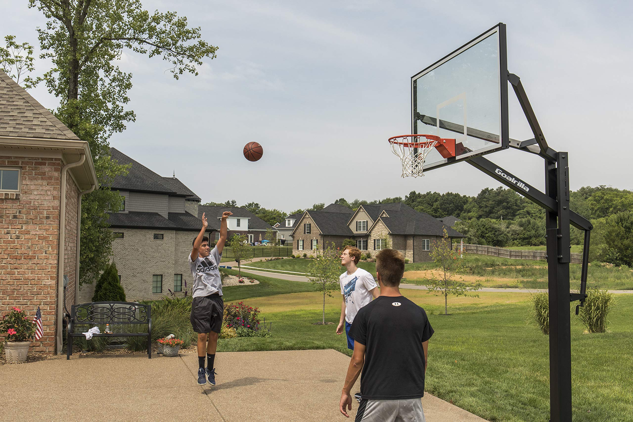 Goalrilla Basketball Hoops with Tempered Glass Basketball Goal Backboard, Black Anodized Frame, and In-ground Anchor System