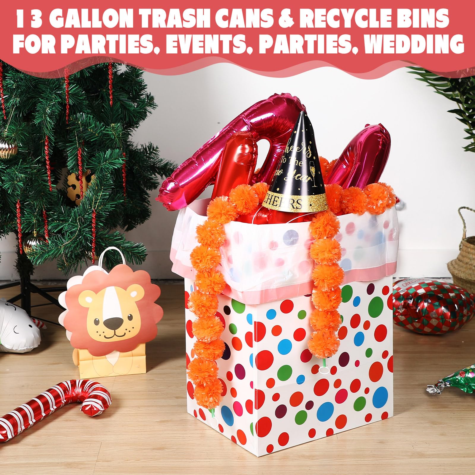 Sliner 6 Pack 13 Gallon Trash Cans Disposable Trash Cans for Parties Plastic Recycle Garbage Bins for Kitchen Summer Picnic Birthday Wedding Party Events,17.7" x 10.2" x 13.4"(Ghost Face)