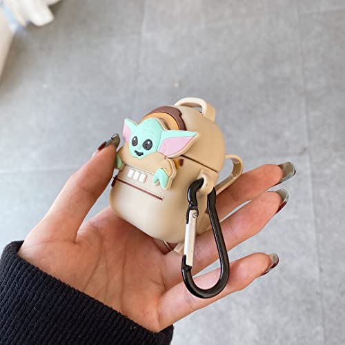OINbxw Case for Airpods 3 3rd Generation, 3D Cute and Interesting Baby yoda Character Skin Soft Silicone Protective Cover, with Keychain Accessory Set, Suitable for Boys and Girls (Cream Color)