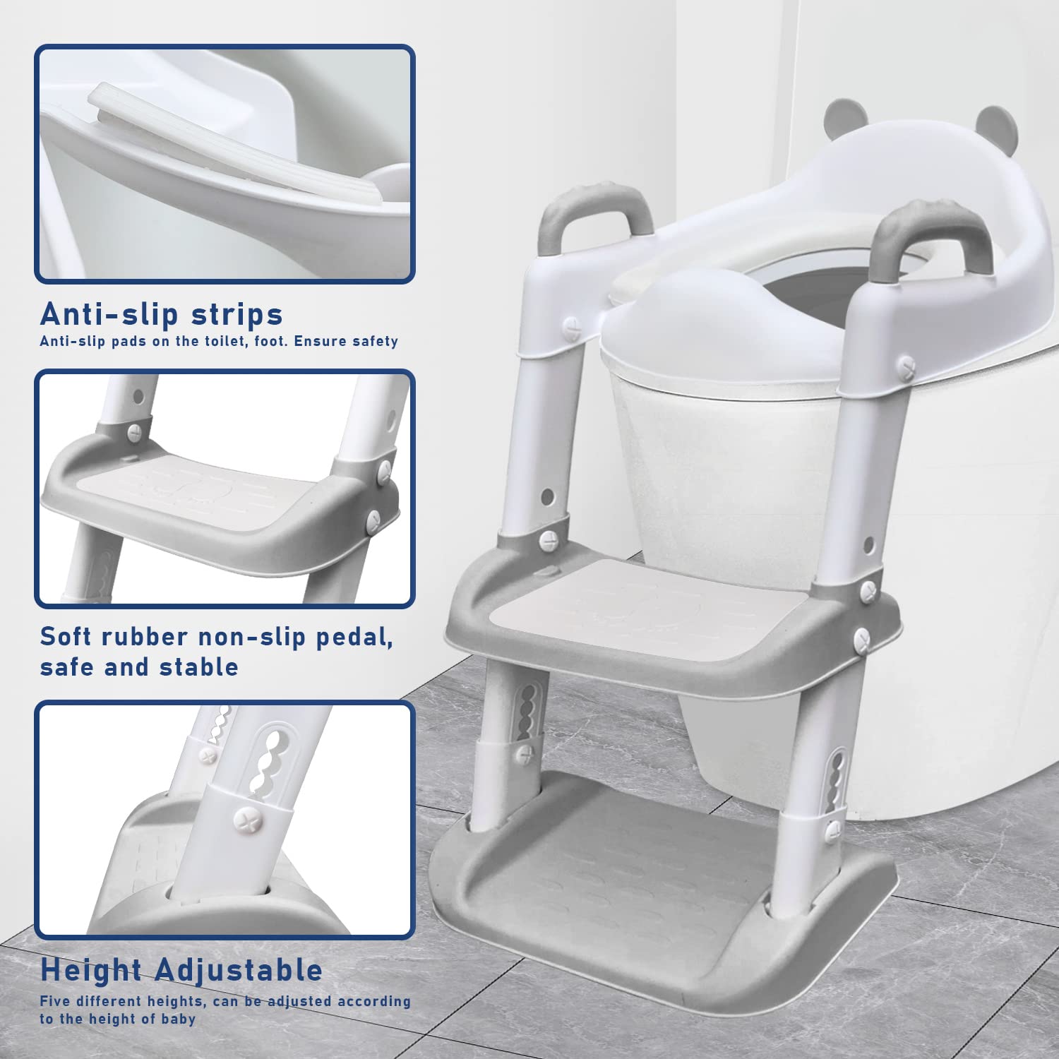 Potty Training Seat with Ladder Foldable Toilet with Splash Guard Non-Slip Potty Chair for Kids Toilet Seat with Step Stools (Gray)