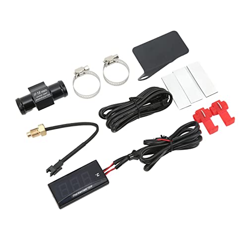 Motorcycle Water Temperature Meter, Ultru Thin LCD Water Temperature Gauge 0℃ to 120℃ Digital Display with 18mm Sensor Adapter for Modification (Green Backlight)