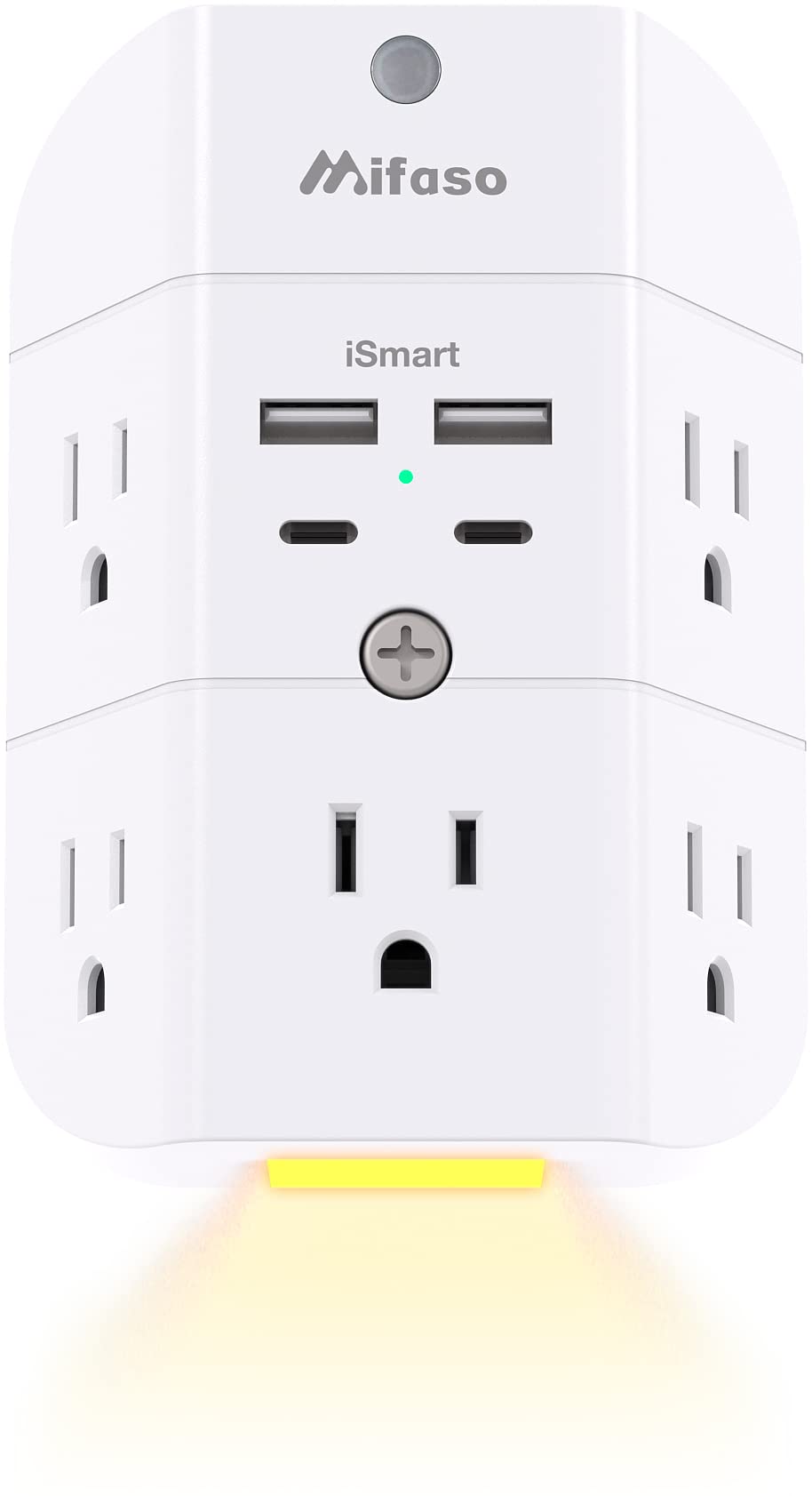 Outlet Extender with Night Light, 5-Outlet Surge Protector with 3 USB Charging Ports, 1800J Power Strip Multi Plug Outlets Wall Adapter Expander with Spaced Outlets for Home, School, Office