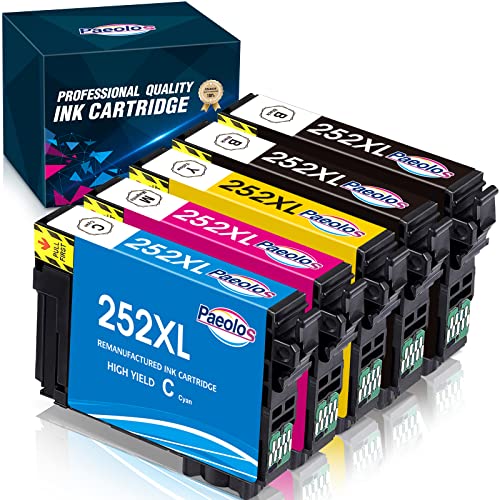 Paeolos Remanufactured 252XL Ink Cartridge Replacement for Epson 252XL T252 T252XL for Workforce WF-3620 WF-3640 WF-7110 WF-7610 WF-7620 WF-7210 WF-7710 WF-7720, 5 Packs (2BK, 1Y, 1C, 1M)
