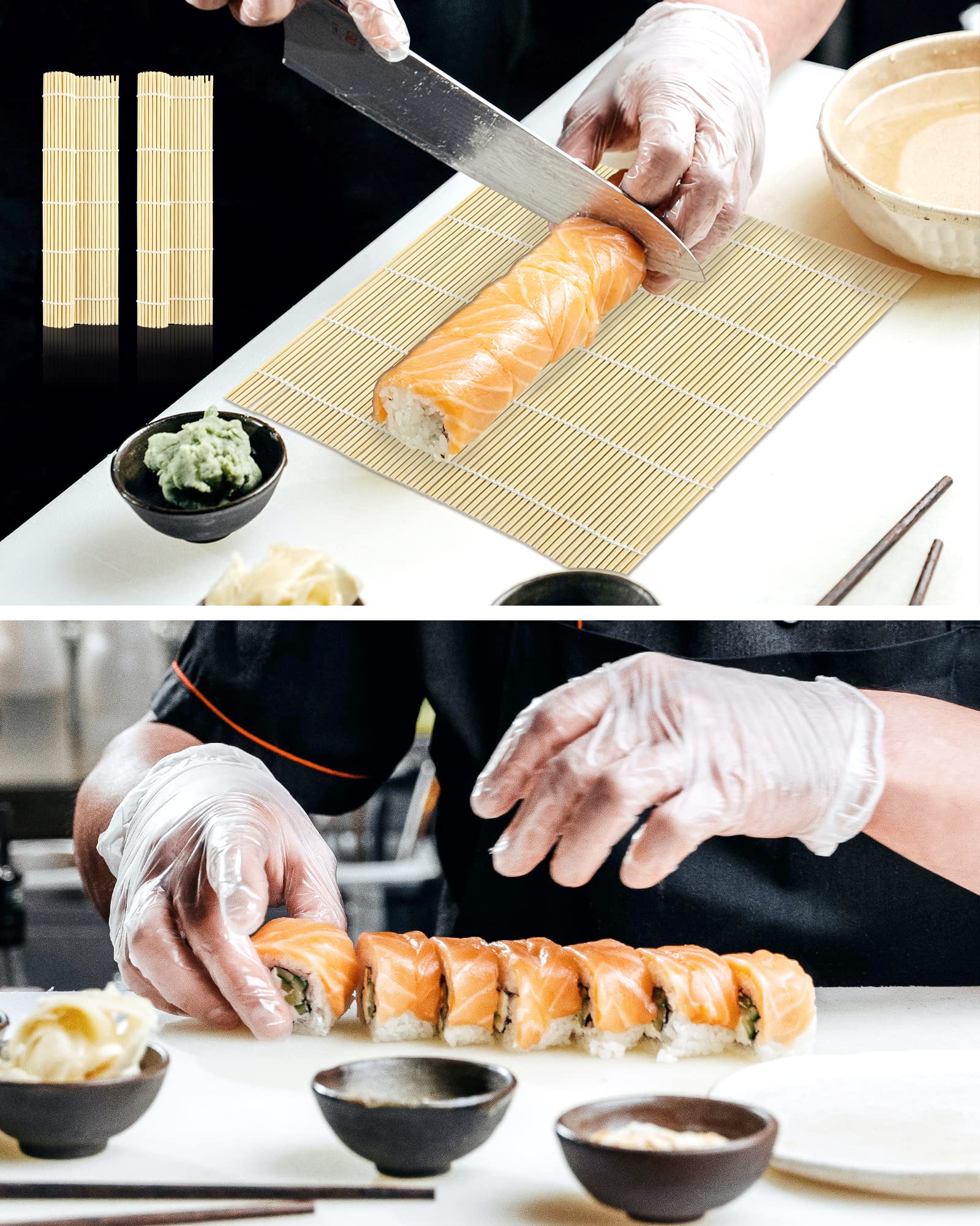 JIALEEY Bamboo Sushi Rolling Mat, 9.5x9.5 Inch, 4 PCS Set