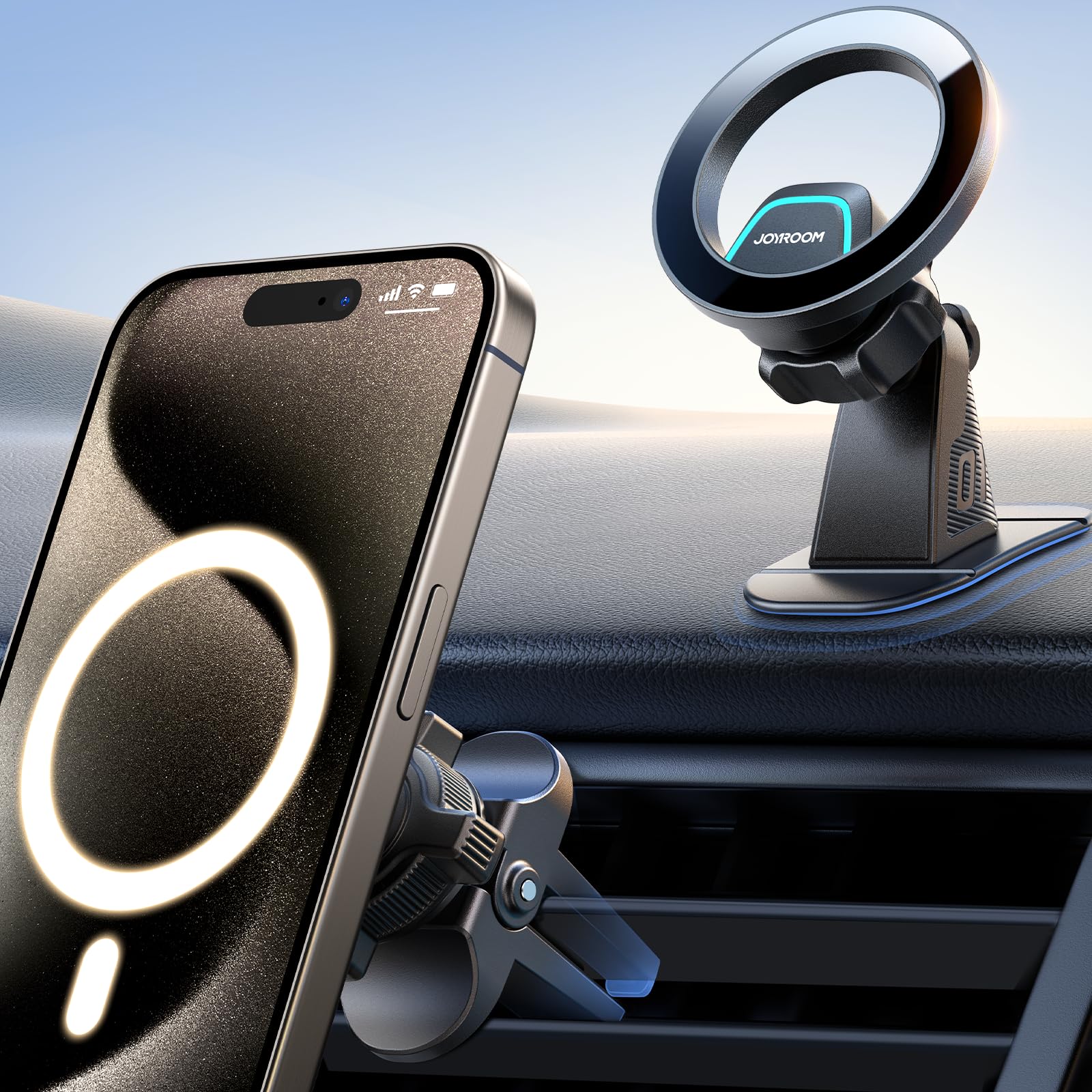 JOYROOM Fits MagSafe Car Mount, [Dashboard & Air Vent] 2 in 1 Super Stable Magnetic Car Phone Mount Fit for iPhone 15 14 13 12 Pro Max Plus Mini & MagSafe Case & All Phone