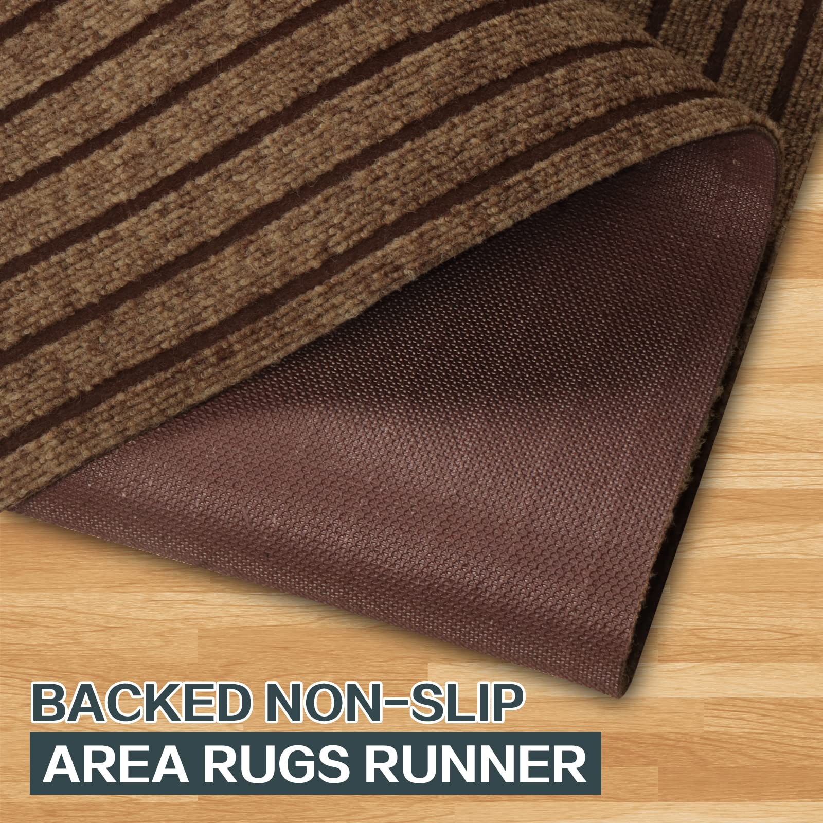 Heyroll Custom Size Hallway Runner Rug, Backed Non-Slip Waterproof Runner Rugs, Washable Outdoor Indoor Carpet Runner Rug for Floor, Entryway, Kitchen, Laundry, Balcony, Garage 2' x 6', Stripe Brown